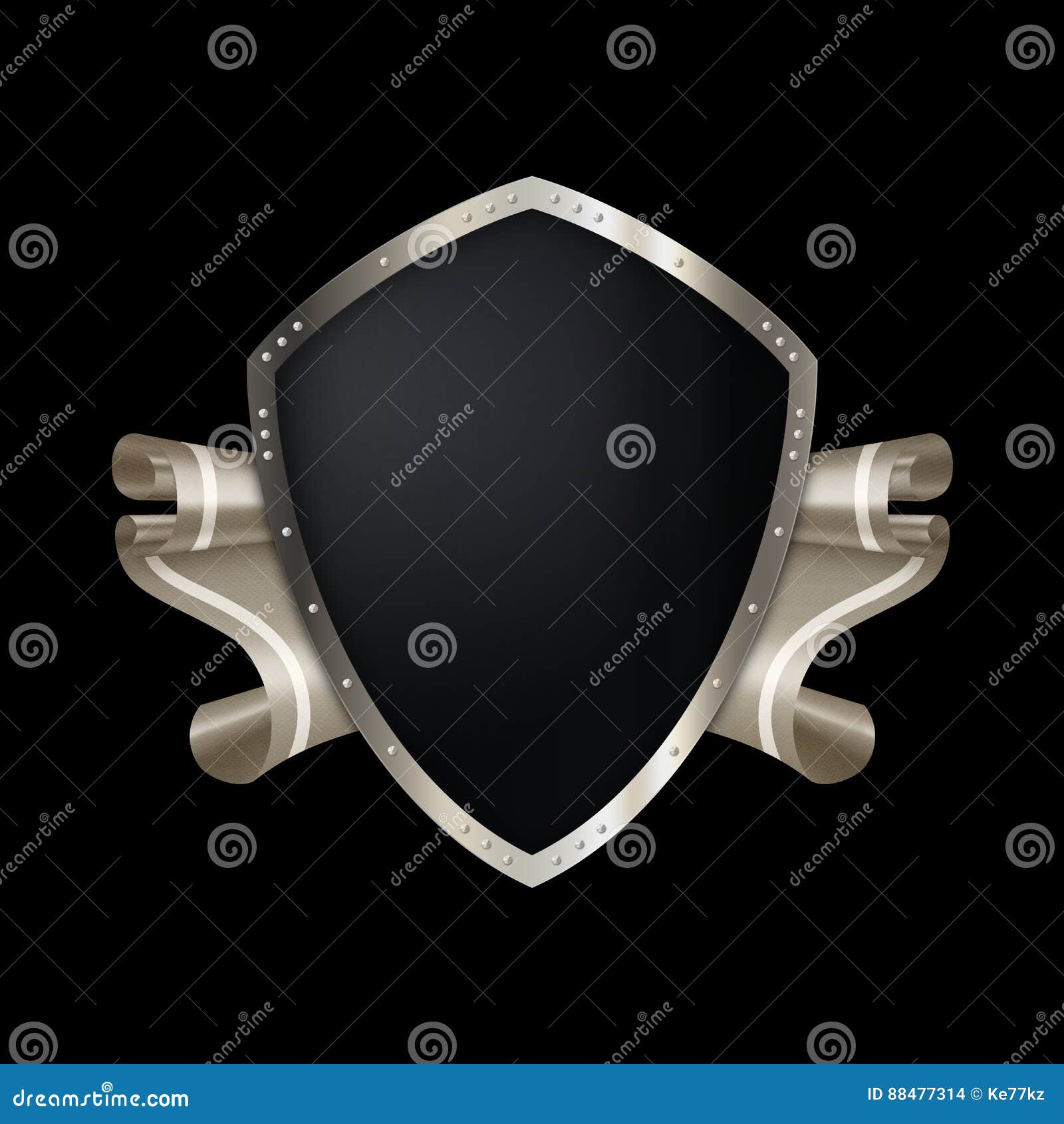 Medieval Black Shield and Scroll. Stock Illustration - Illustration of ...