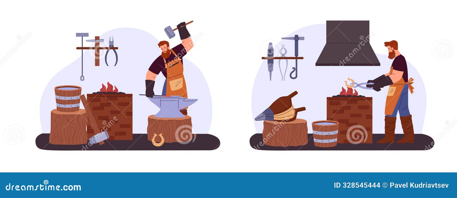 A Medieval Blacksmith at Work, Forging and Heating Iron. Stock ...