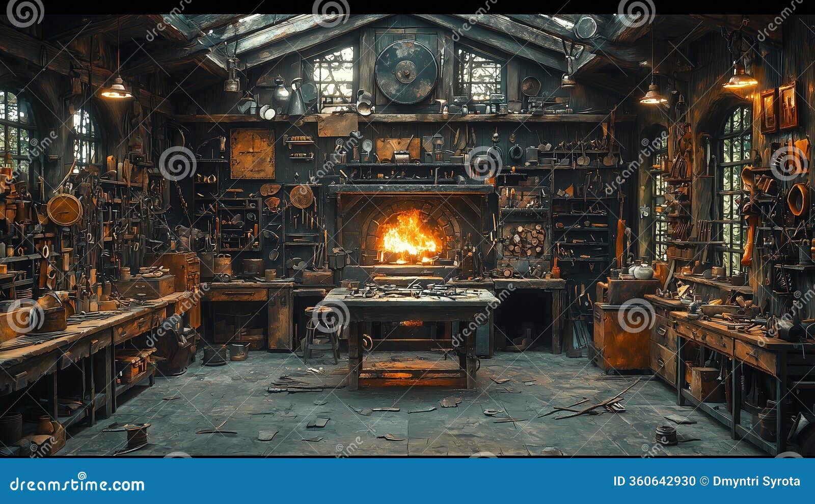 Medieval Blacksmith Workshop Interiors Stock Illustration ...
