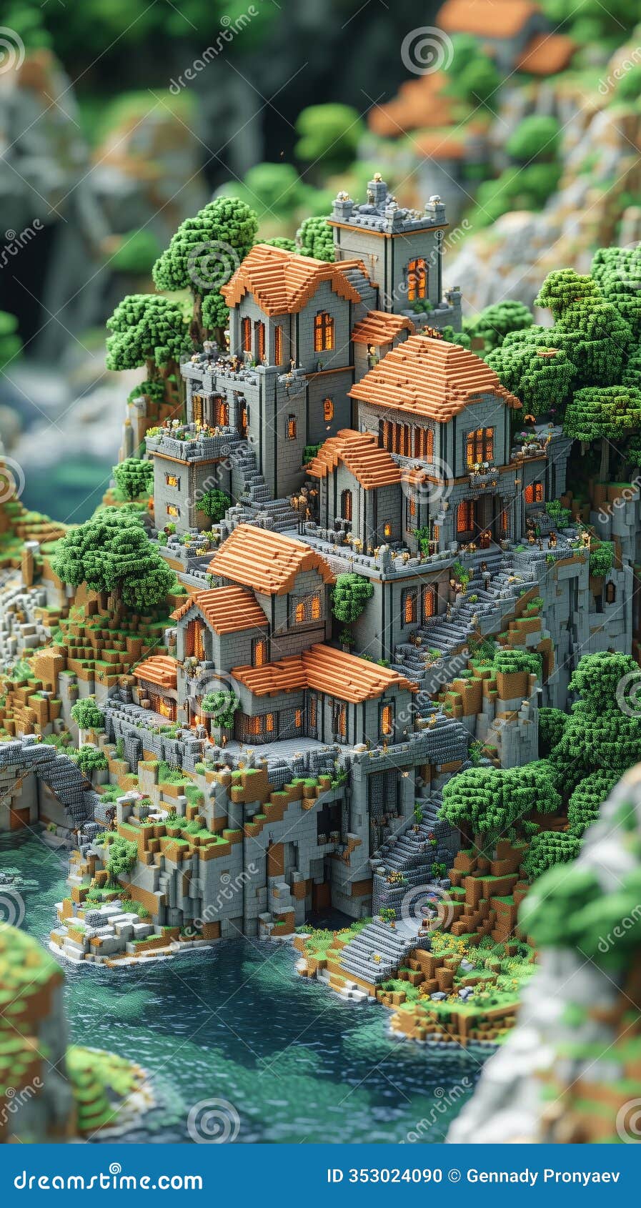 Medieval Block Castle on Rocky Cliffside with Lush Greenery Stock Photo ...