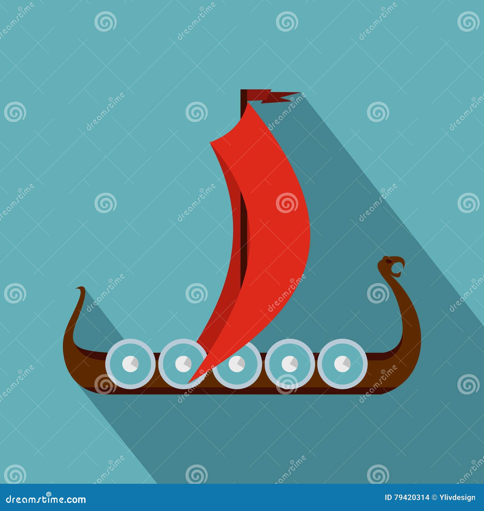 Medieval Boat Icon, Flat Style Stock Vector - Illustration of ocean ...