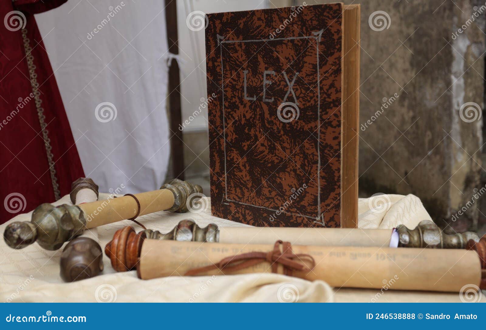 A Medieval Book and Scrolls on a Table. Stock Photo - Image of ...