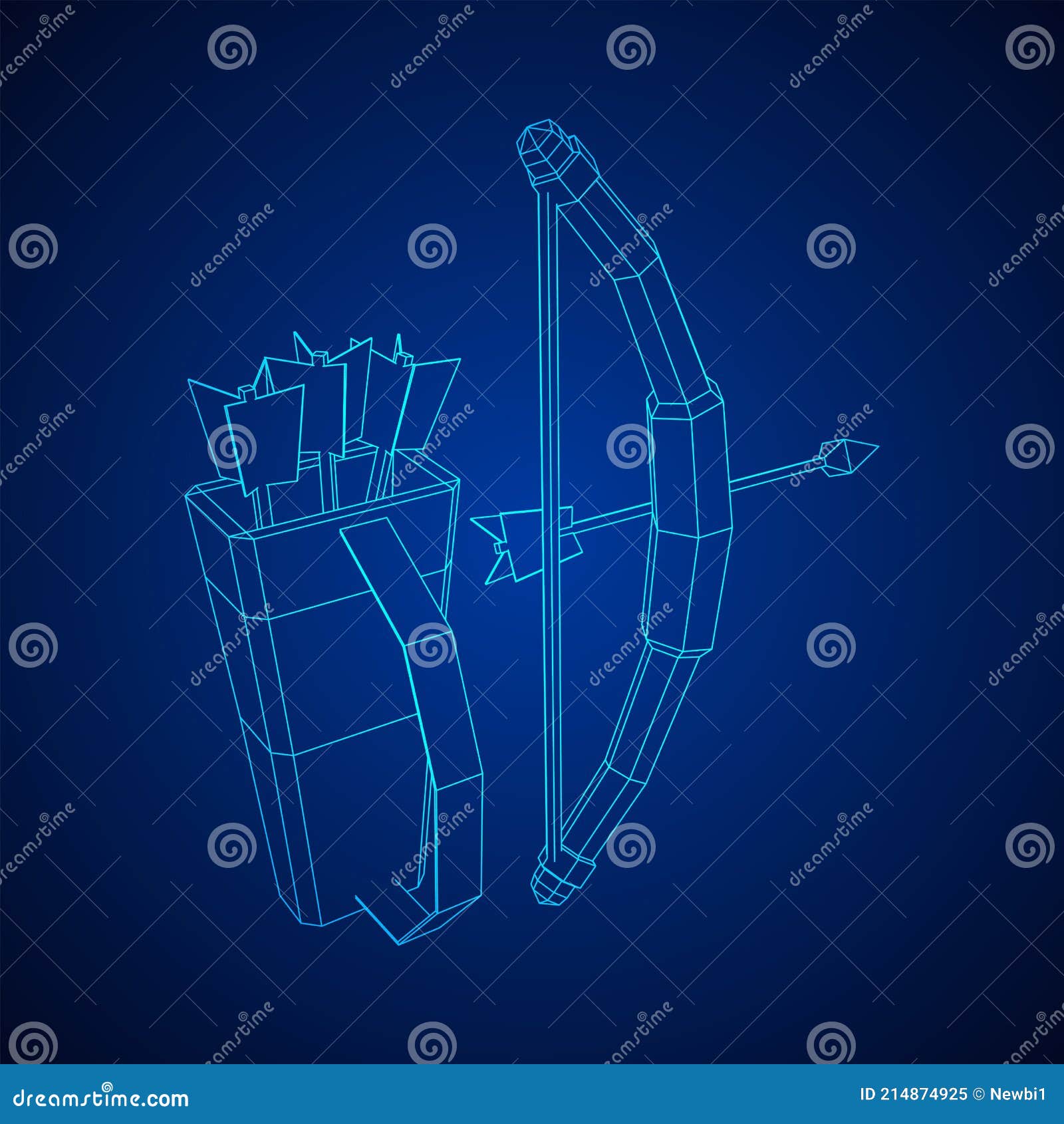 Medieval Bow and Arrow Archer Weapon. Wireframe Low Poly Mesh Stock ...