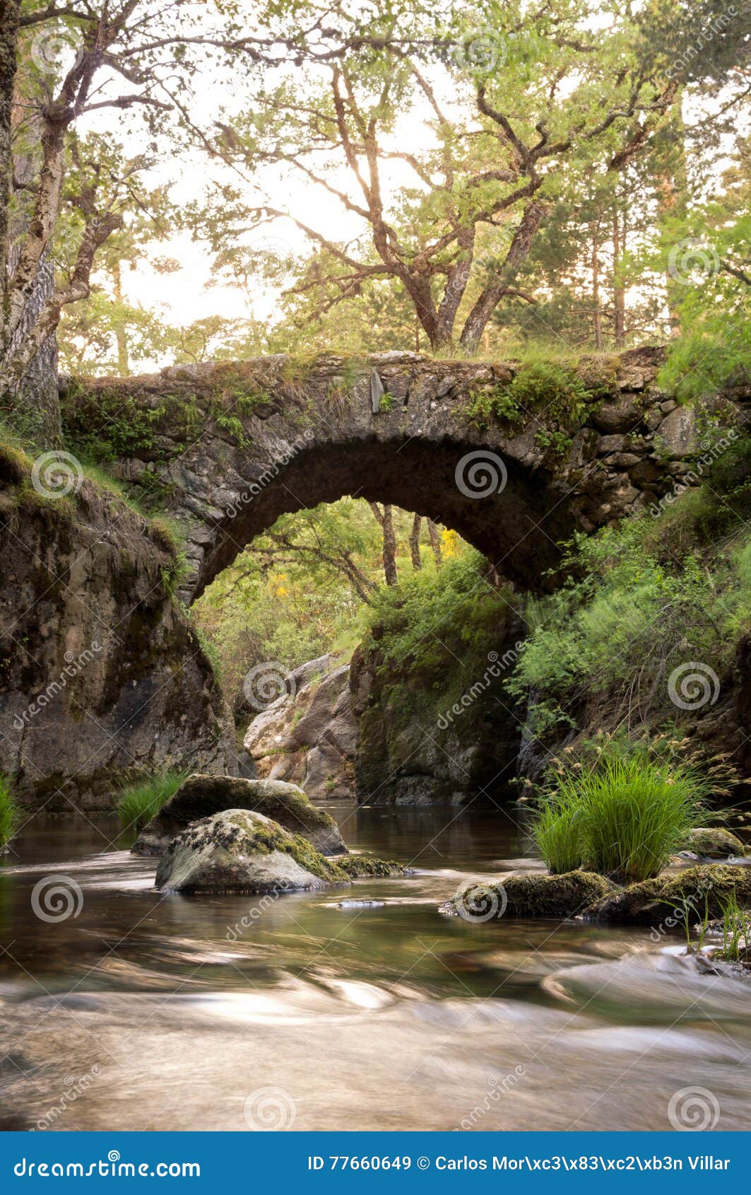 Medieval Bridge on the Mountain River Stock Image - Image of angle ...