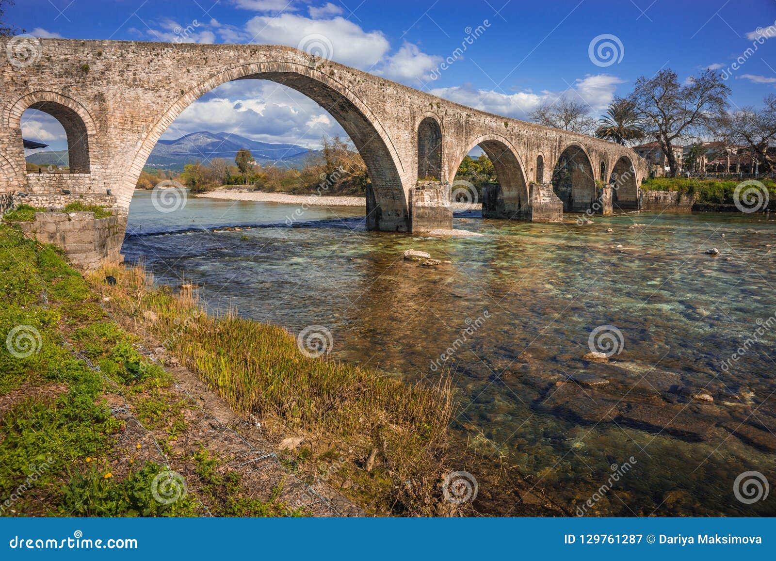 Medieval Bridge Over River Arahthos in Arta, Greece Stock Image - Image ...