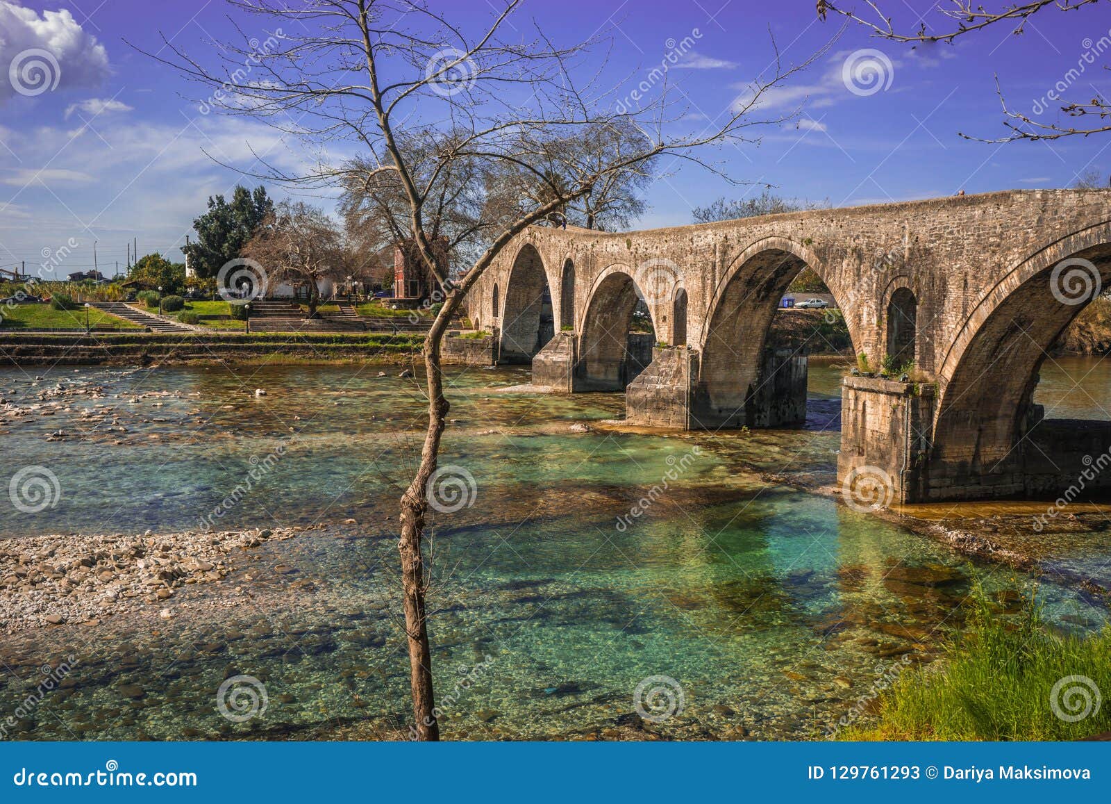 Medieval Bridge Over River Arahthos in Arta, Greece Stock Image - Image ...