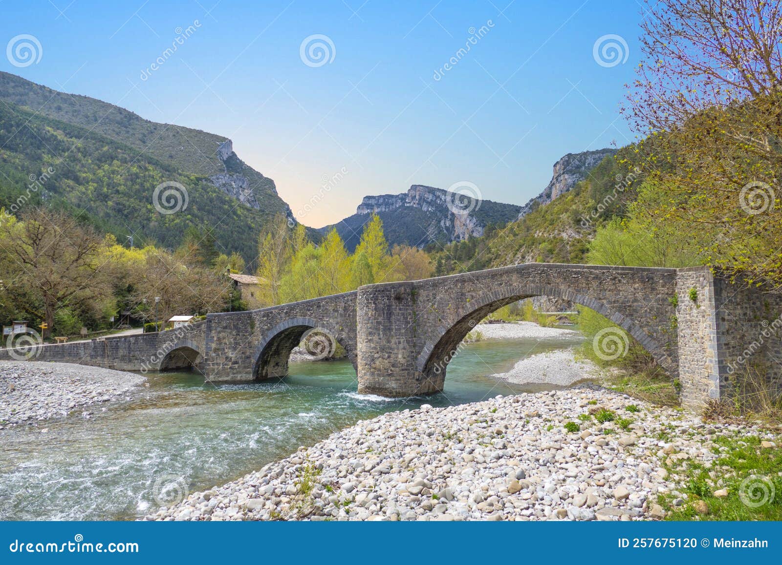 Medieval Bridge Over the River Esca in Burgi, Navarre Stock Photo ...