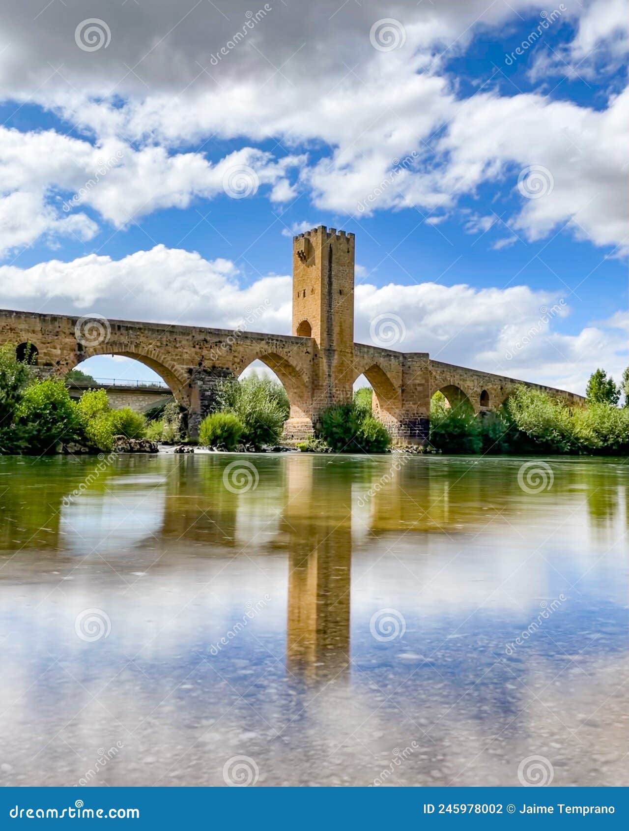 Medieval Bridge with Reflection on the River Stock Photo - Image of ...