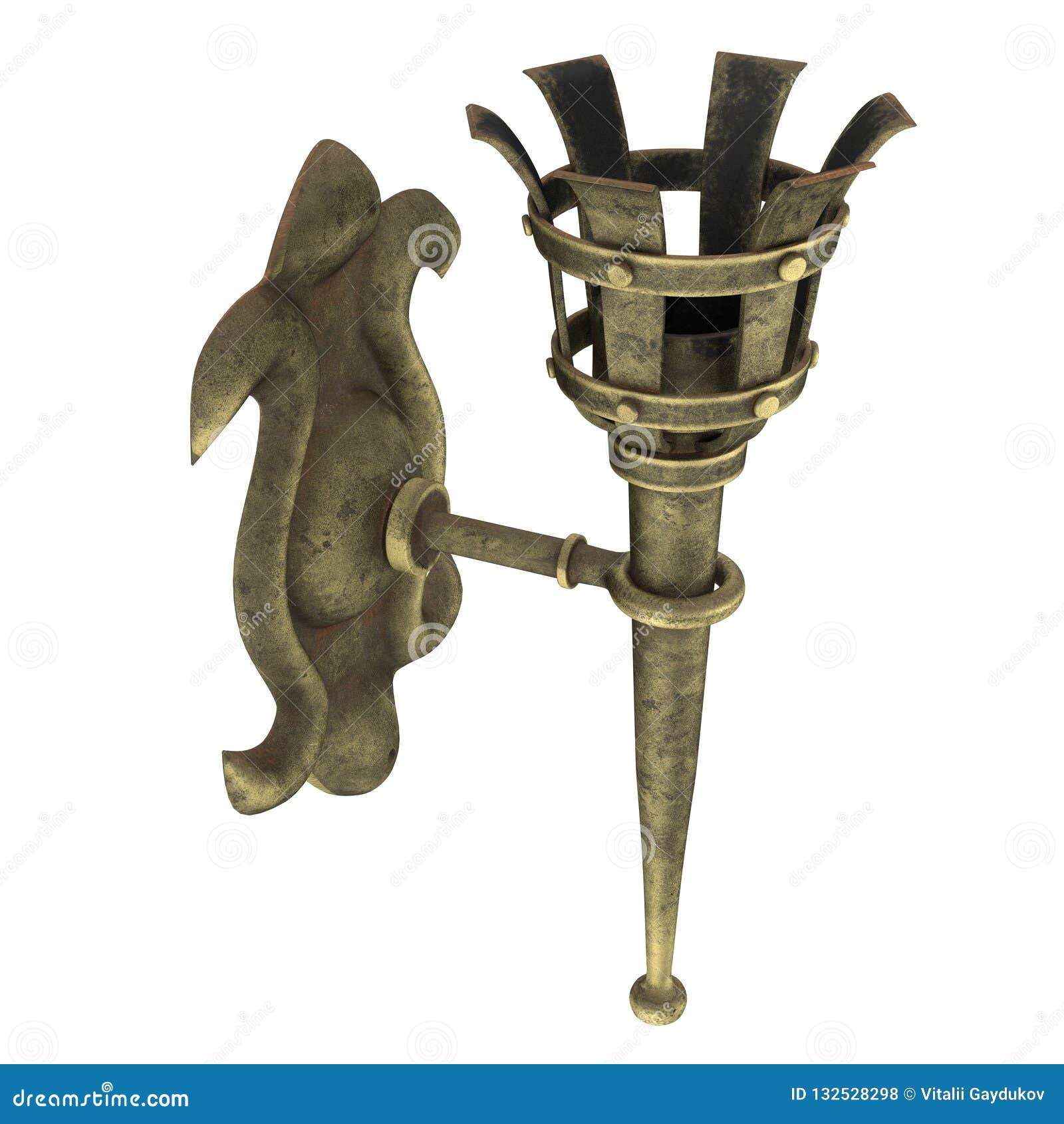 Medieval Bronze Wall Torch on an Isolated White Background, 3d ...