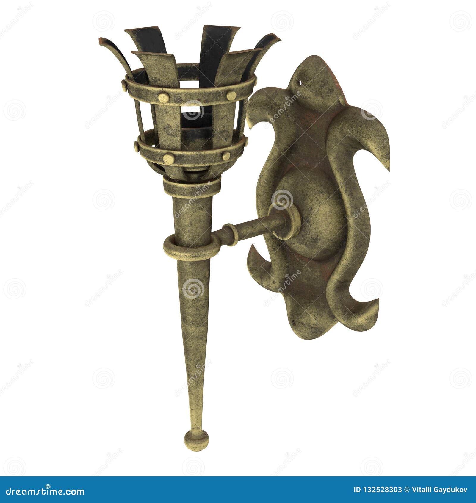 Medieval Bronze Wall Torch on an Isolated White Background, 3d ...