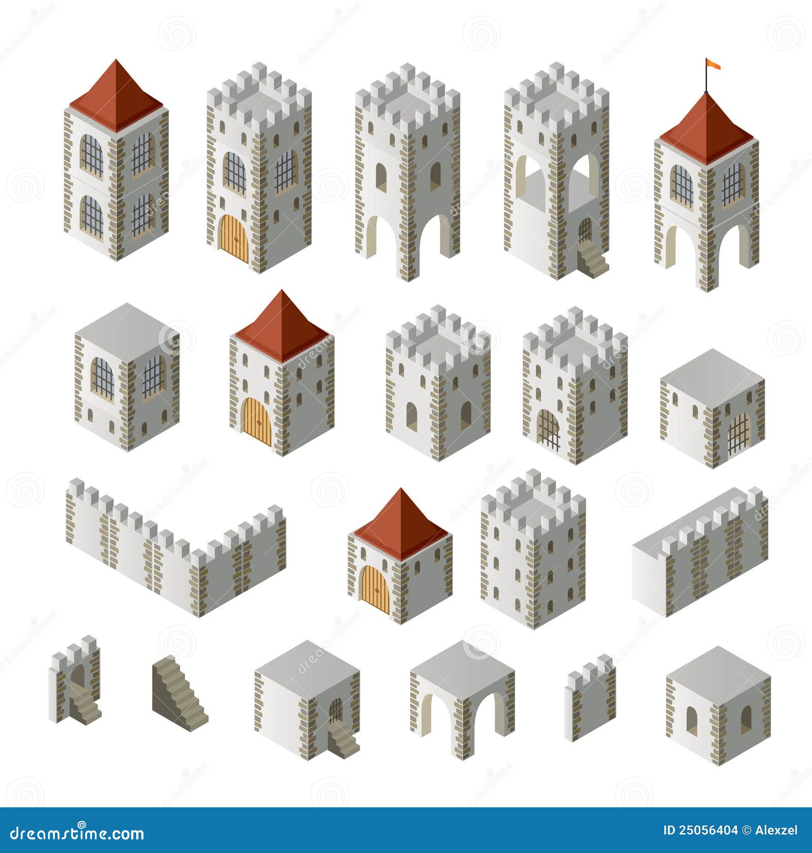 Medieval Buildings Set, Ancient Stone Mansions And Castle Towers ...