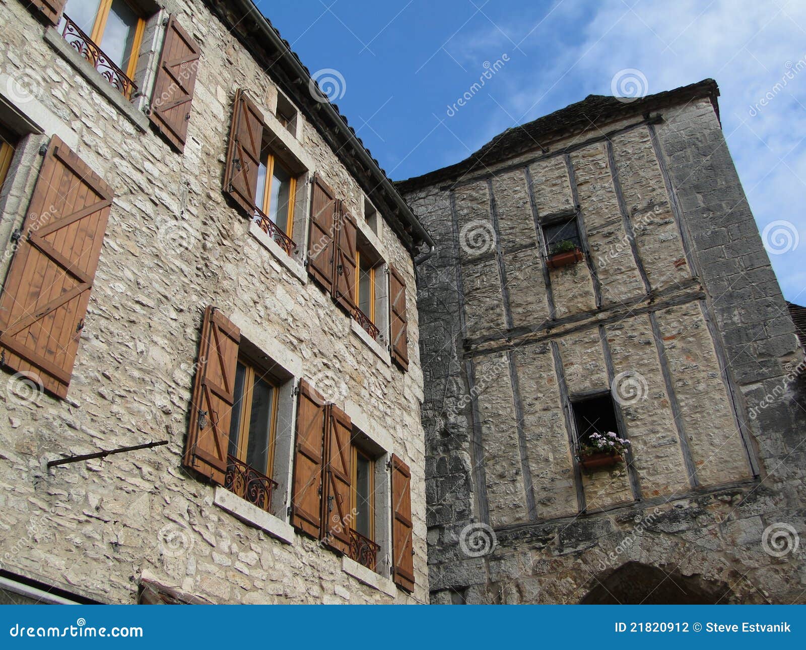 Medieval Buildings with Shuttered Windows Stock Photo - Image of gray ...