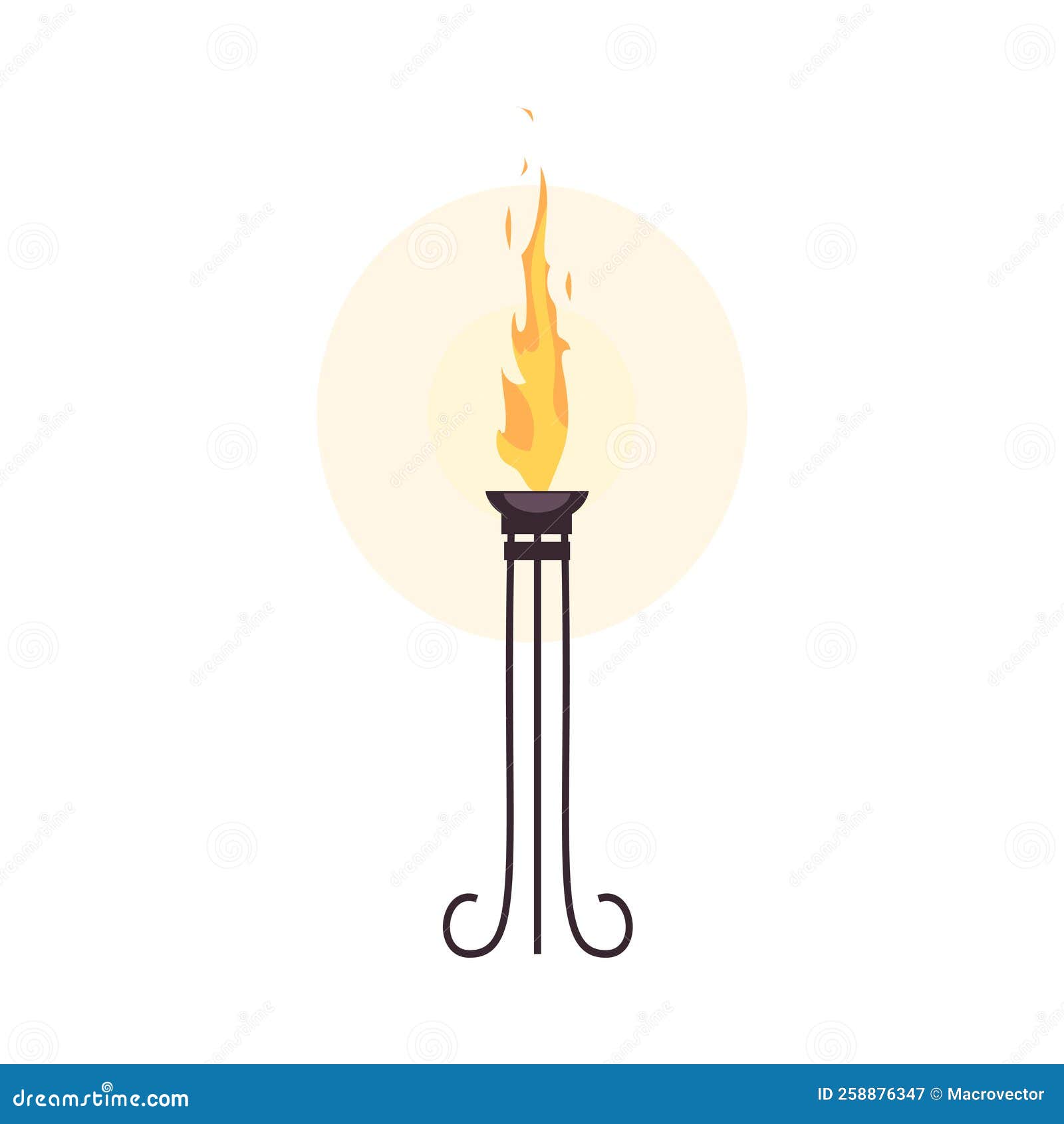 Medieval Burning Cartoon Torches Set. Ancient Metal Flaming Different ...