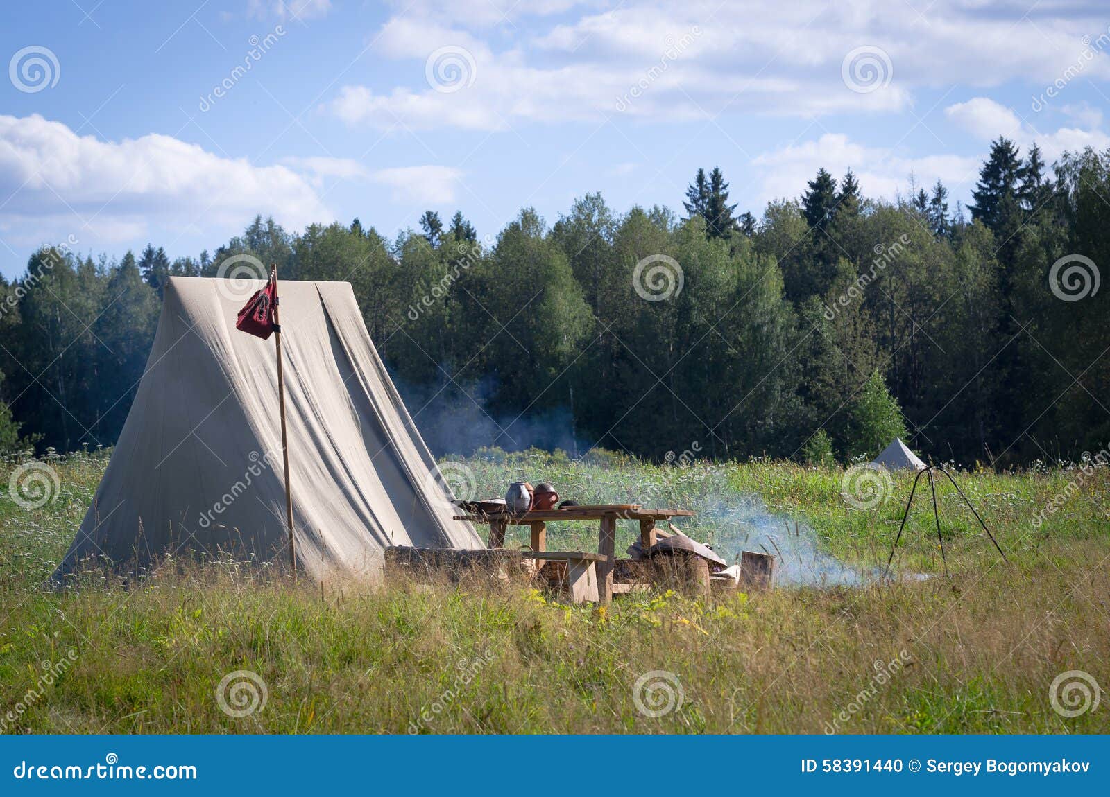 Medieval Camp with Campfire Place Stock Photo - Image of fence, fire ...