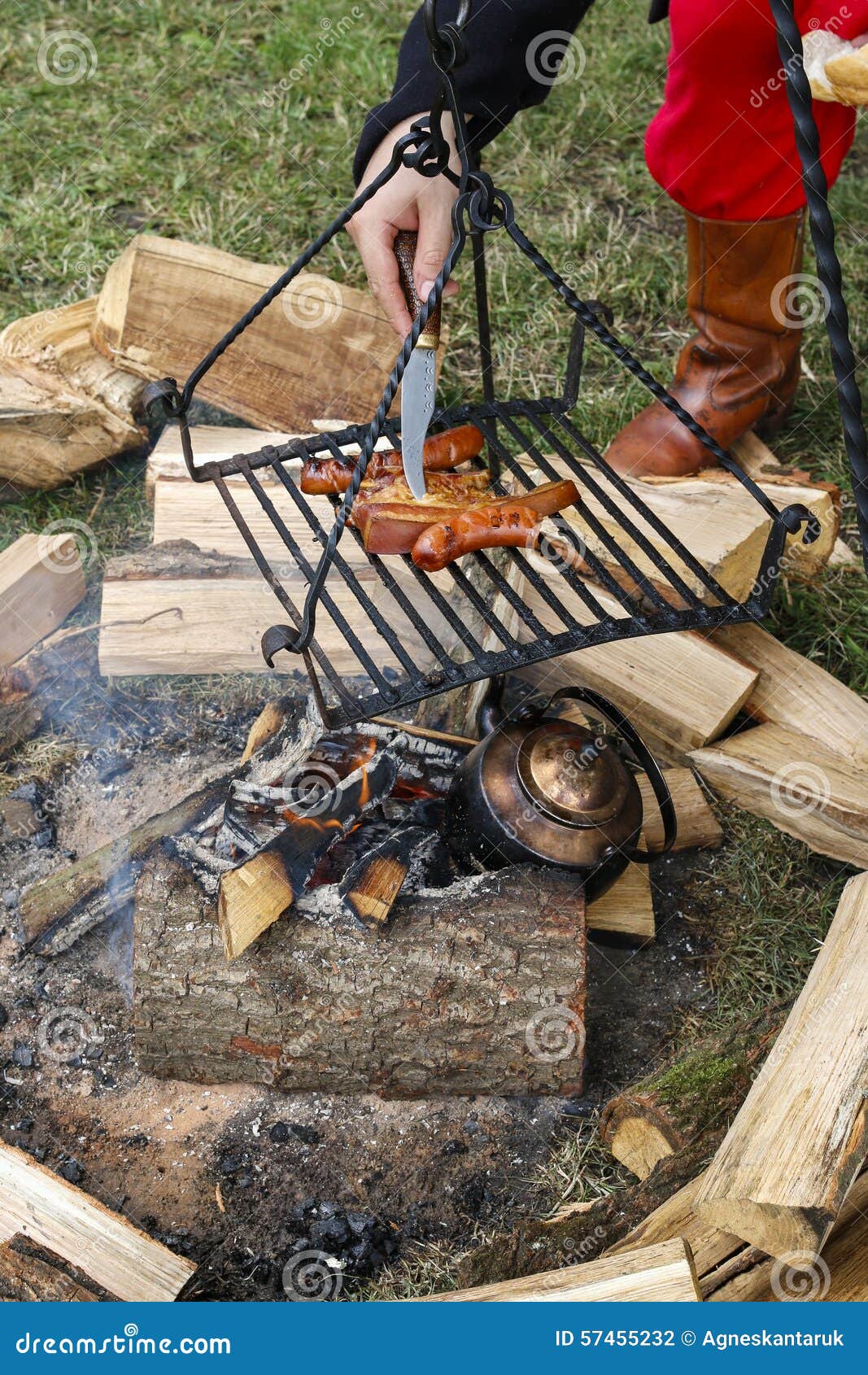 Medieval campfire stock photo. Image of firewood, iron - 57455232