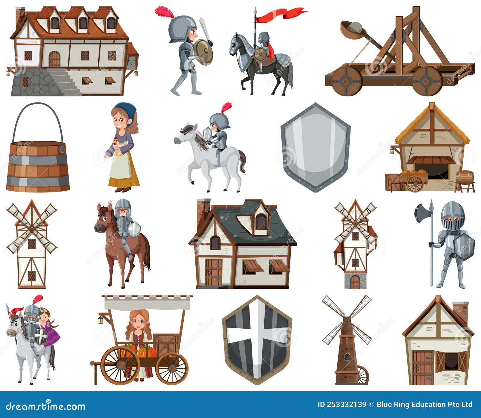 Medieval Cartoon Characters and Objects Stock Vector - Illustration of ...