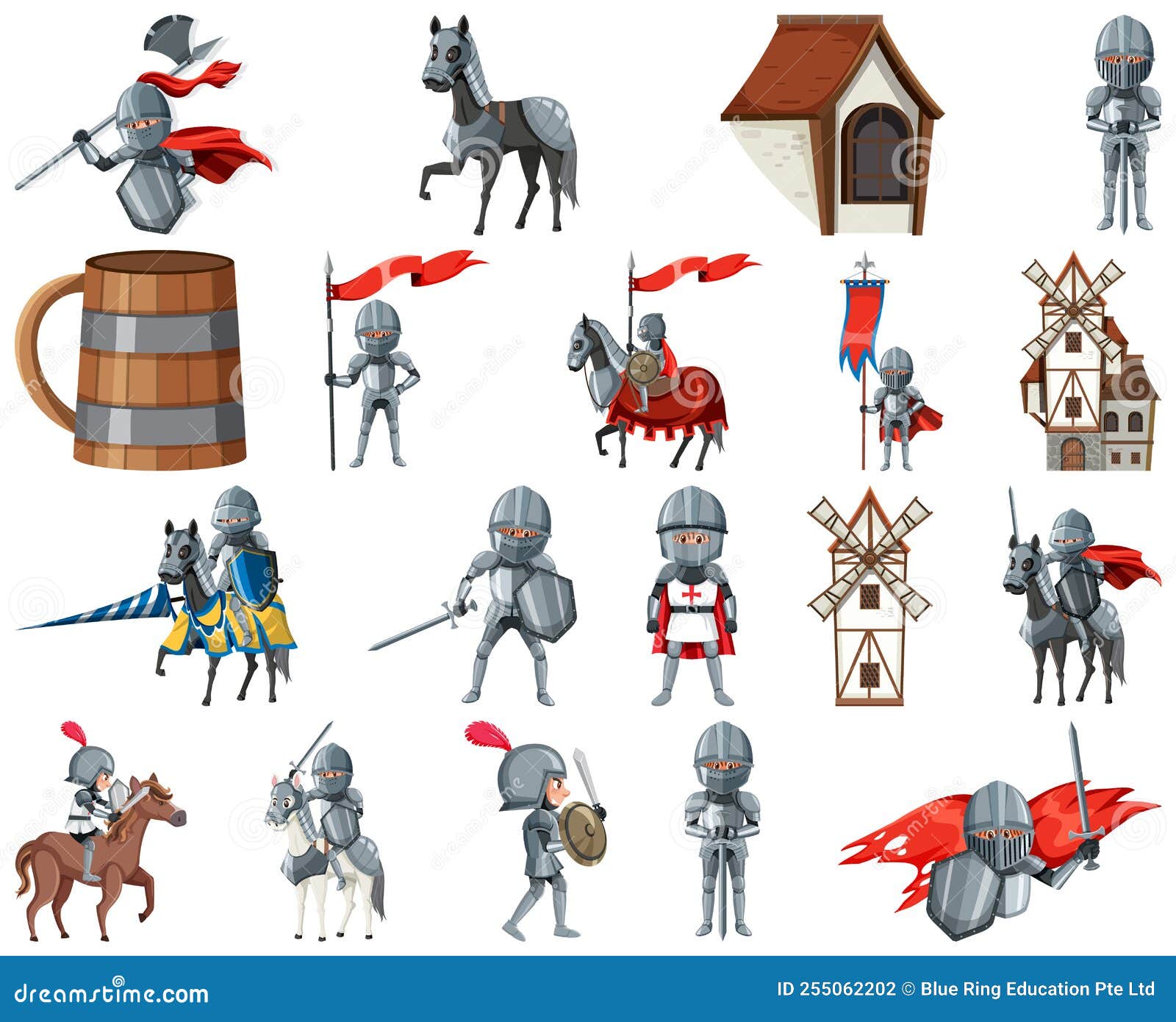 Medieval Cartoon Characters and Objects Stock Vector - Illustration of ...