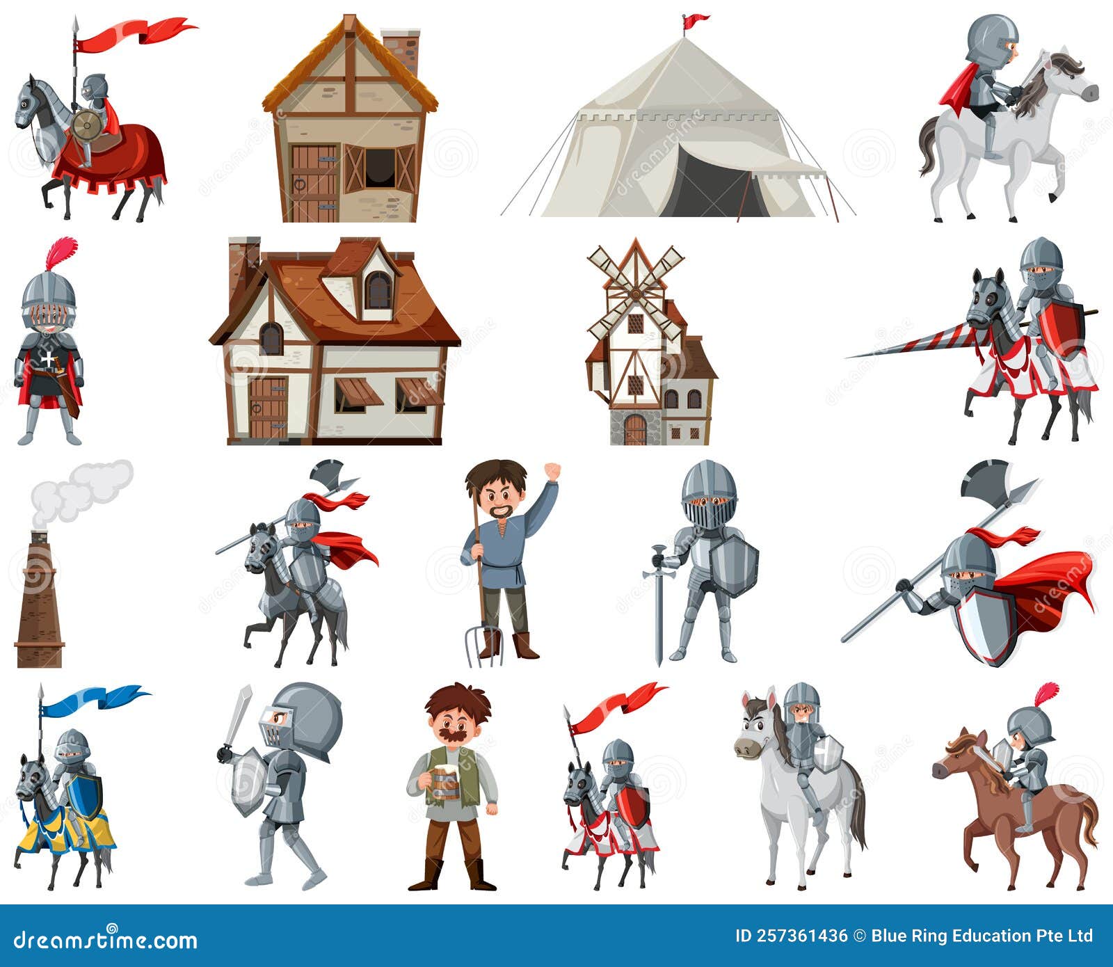 Medieval Cartoon Characters and Objects Stock Vector - Illustration of ...