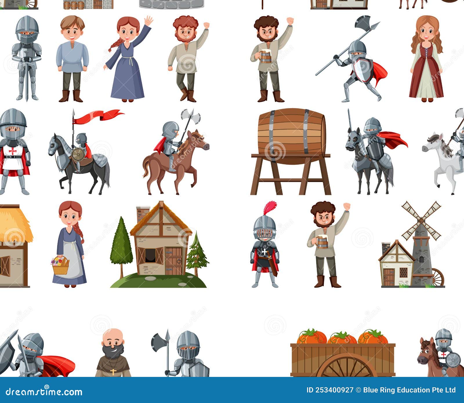 Medieval Cartoon Characters and Objects Stock Vector - Illustration of ...