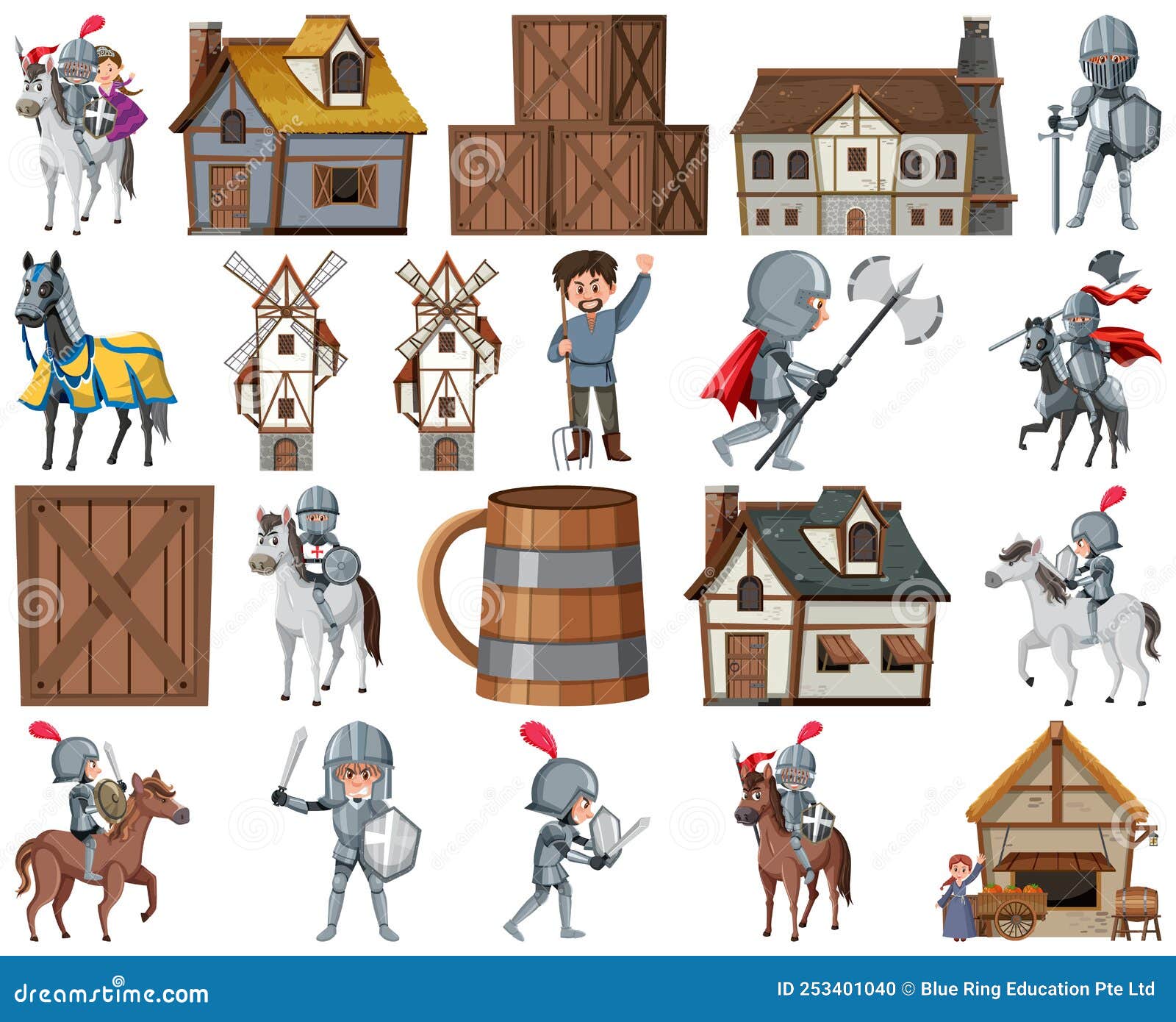 Medieval Cartoon Characters and Objects Stock Vector - Illustration of ...