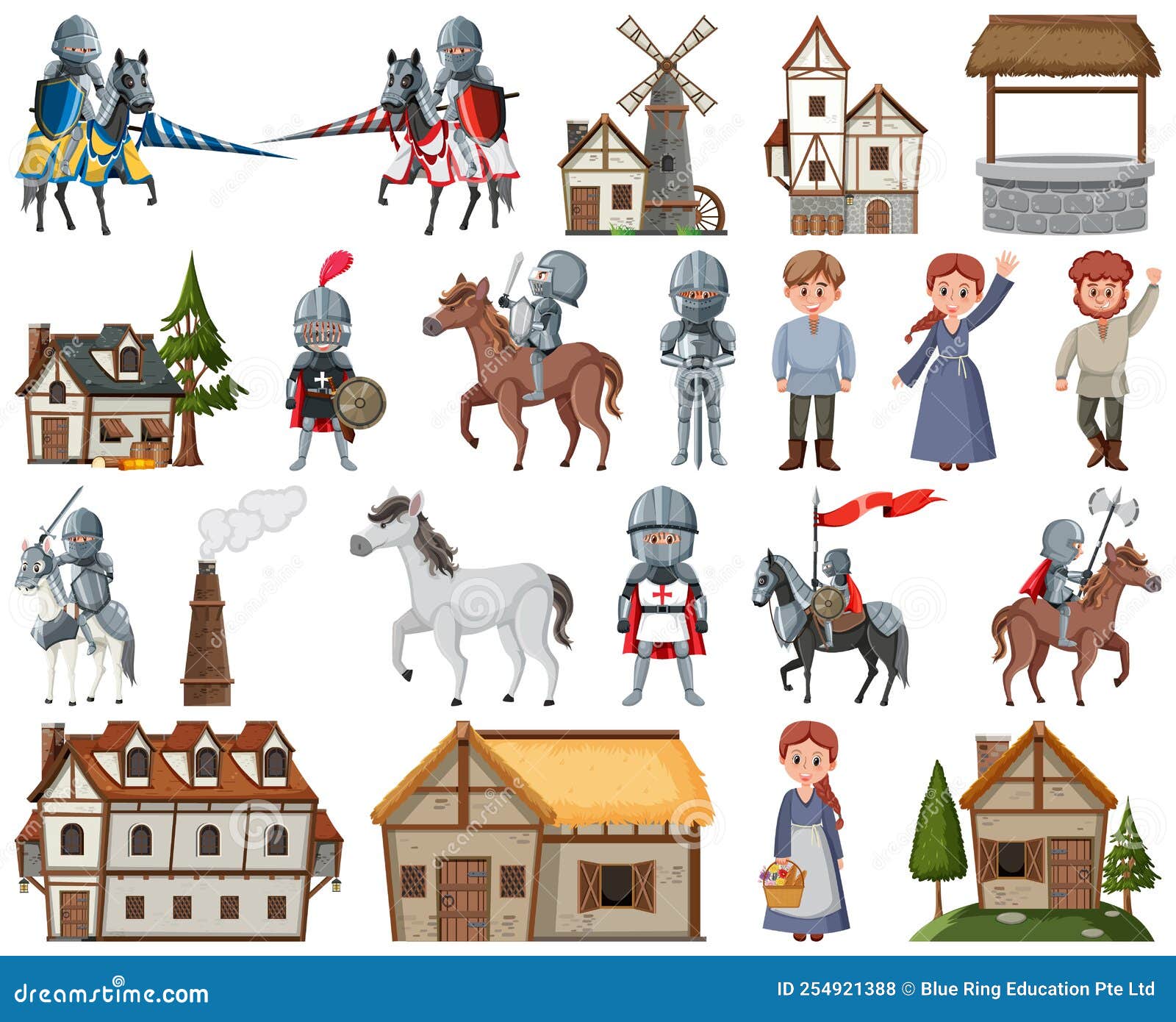 Medieval Cartoon Characters and Objects Stock Vector - Illustration of ...