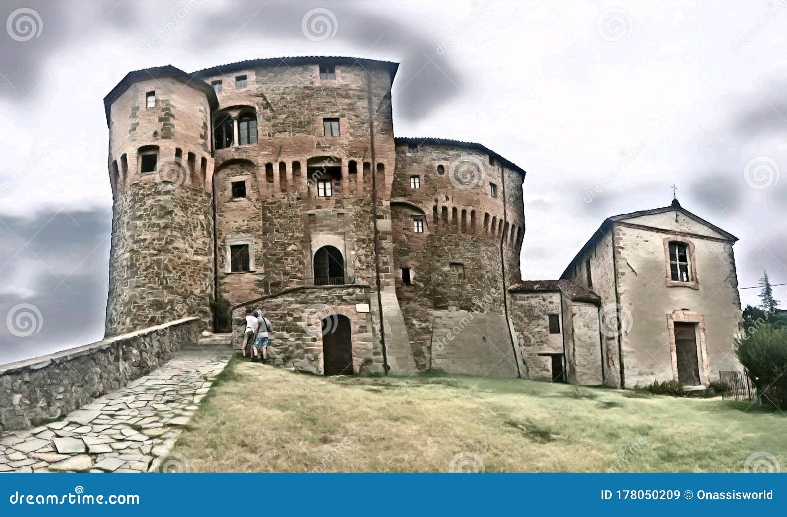 Medieval Castle Artwork in Color Stock Image - Image of knights ...