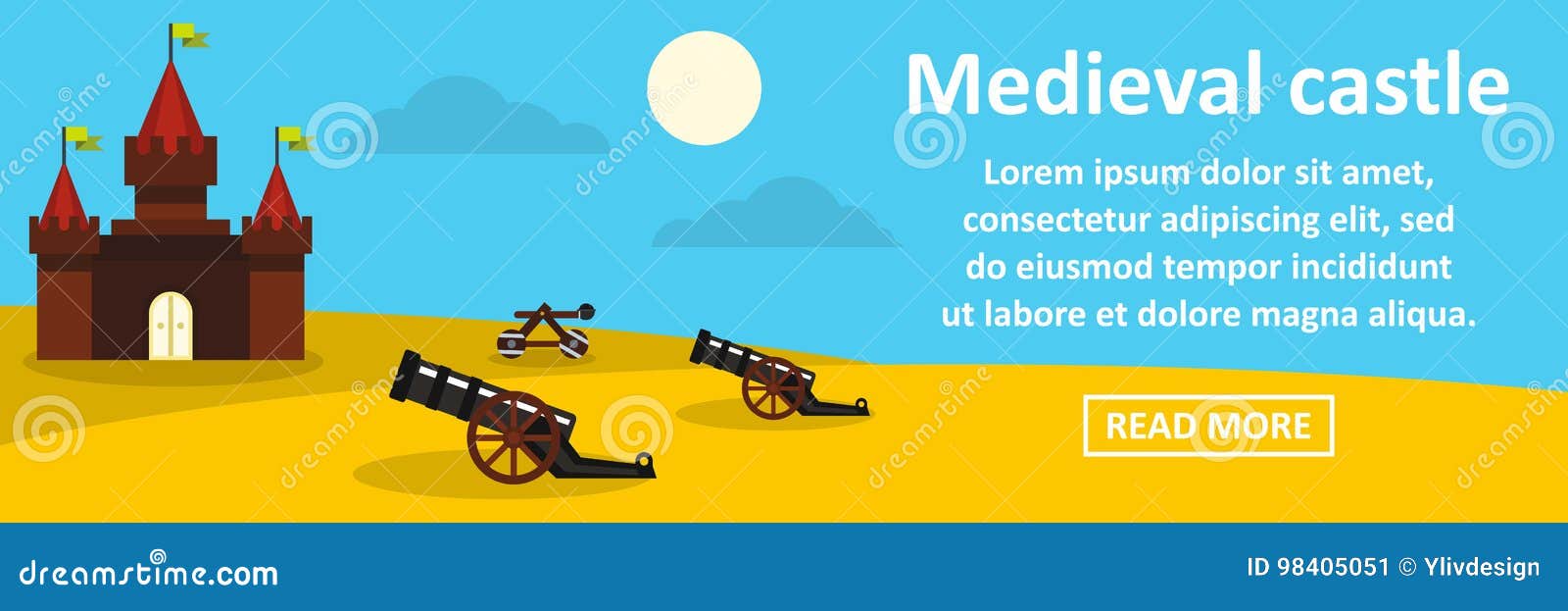 Medieval Castle Banner Horizontal Concept Stock Vector - Illustration ...