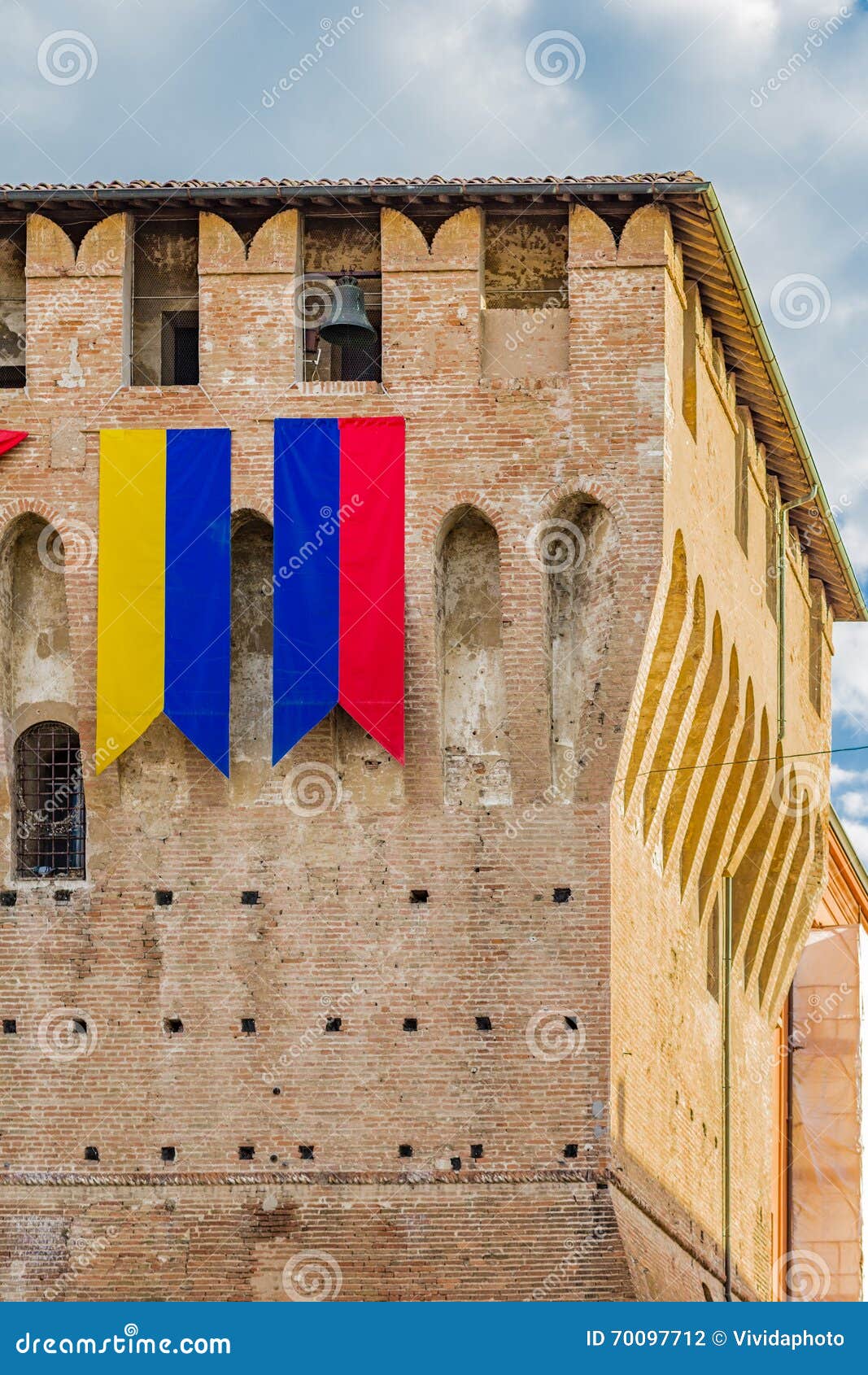 Medieval Castle with Banners Stock Photo - Image of romanian, medieval ...