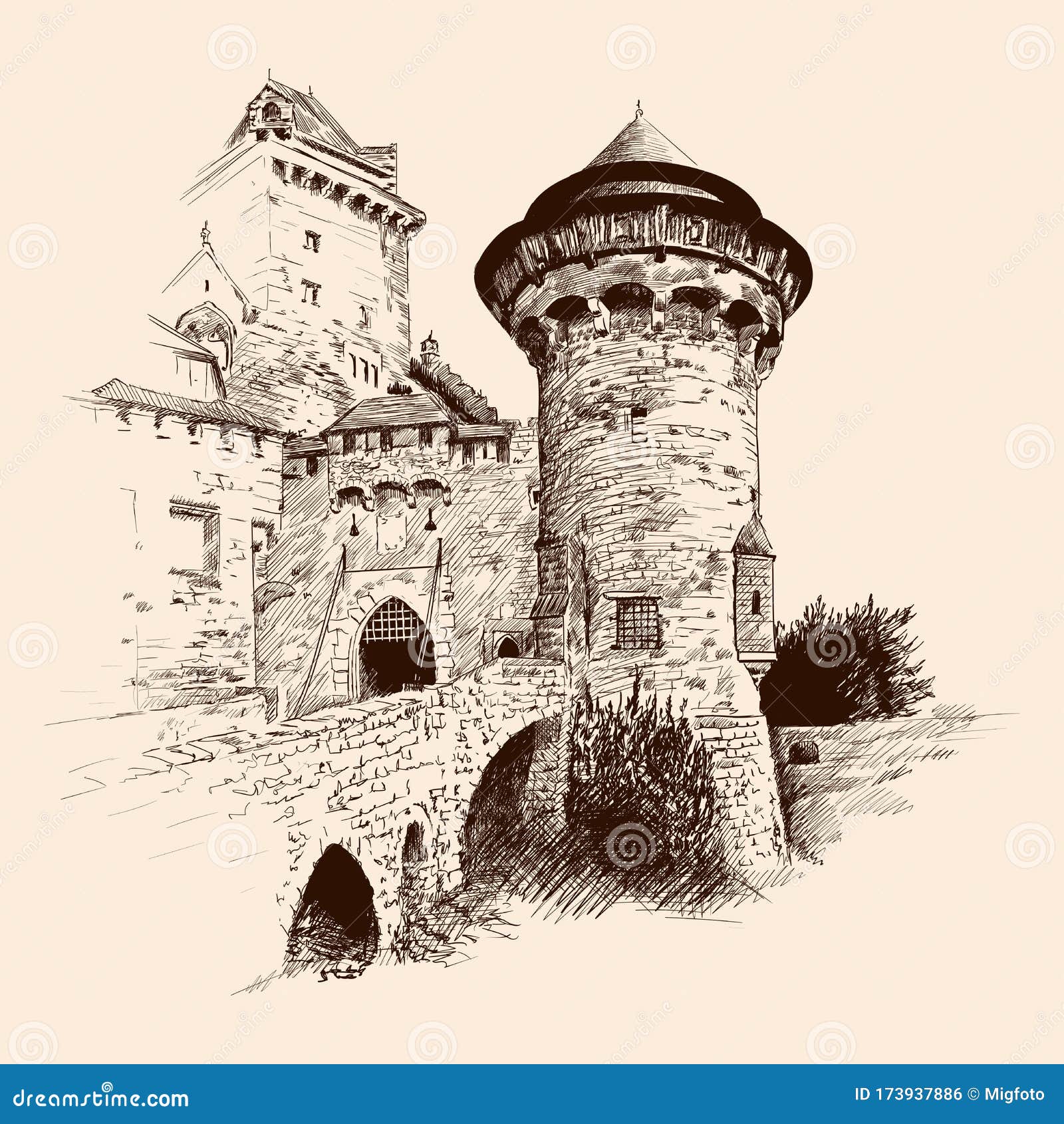 Medieval Castle and Bridge. Stock Vector - Illustration of coast ...