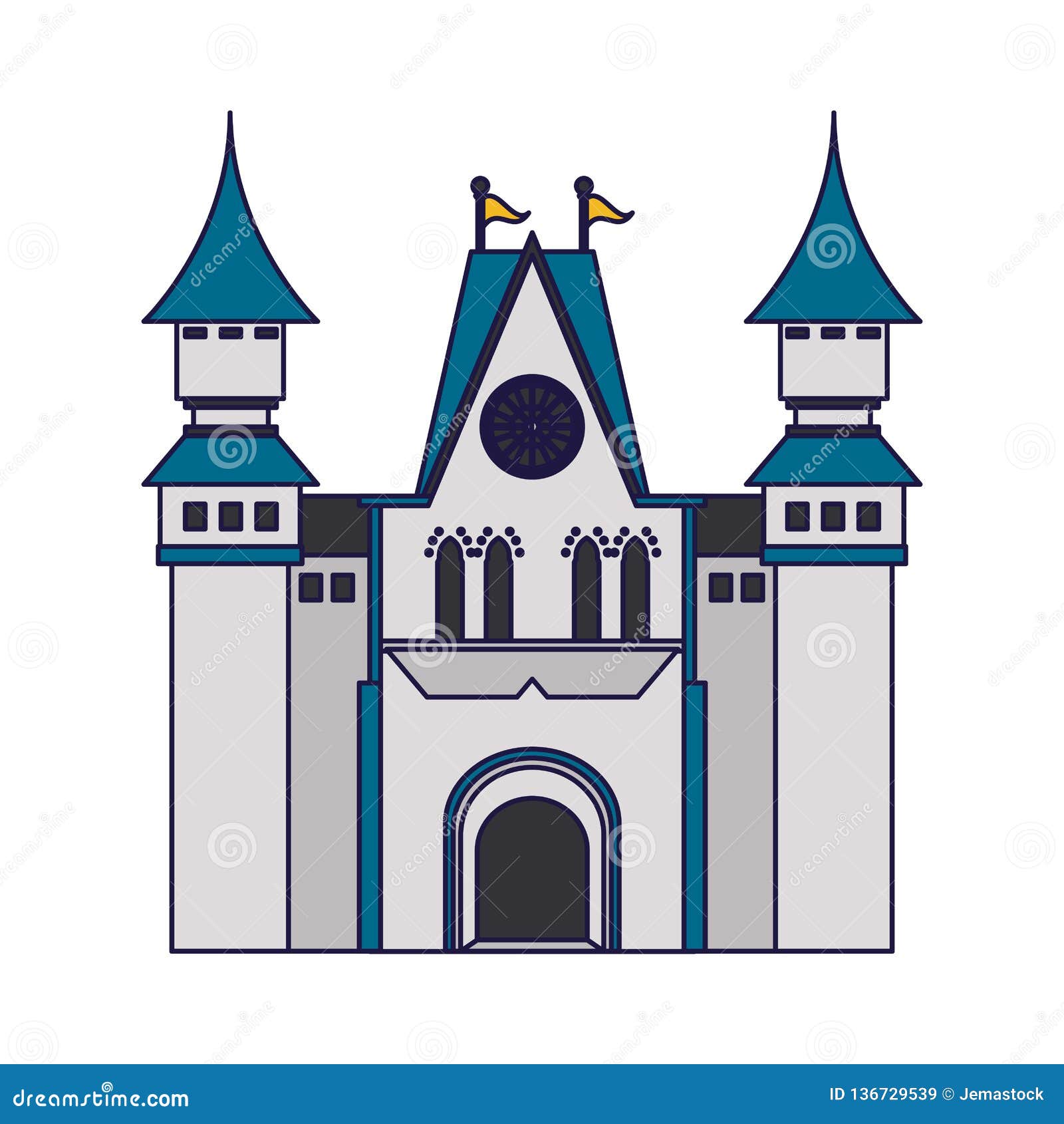 Medieval Castle Building Blue Lines Stock Vector - Illustration of ...