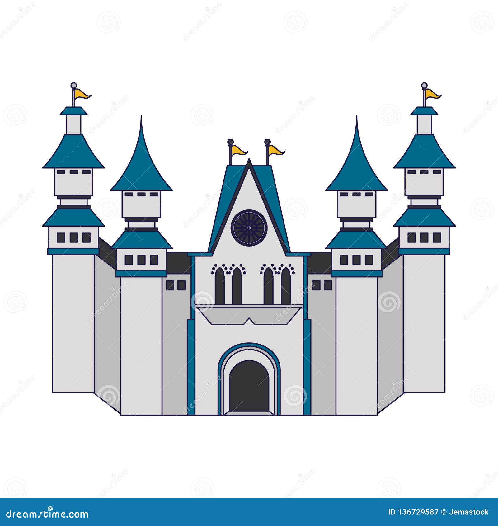 Medieval Castle Building Blue Lines Stock Vector - Illustration of ...