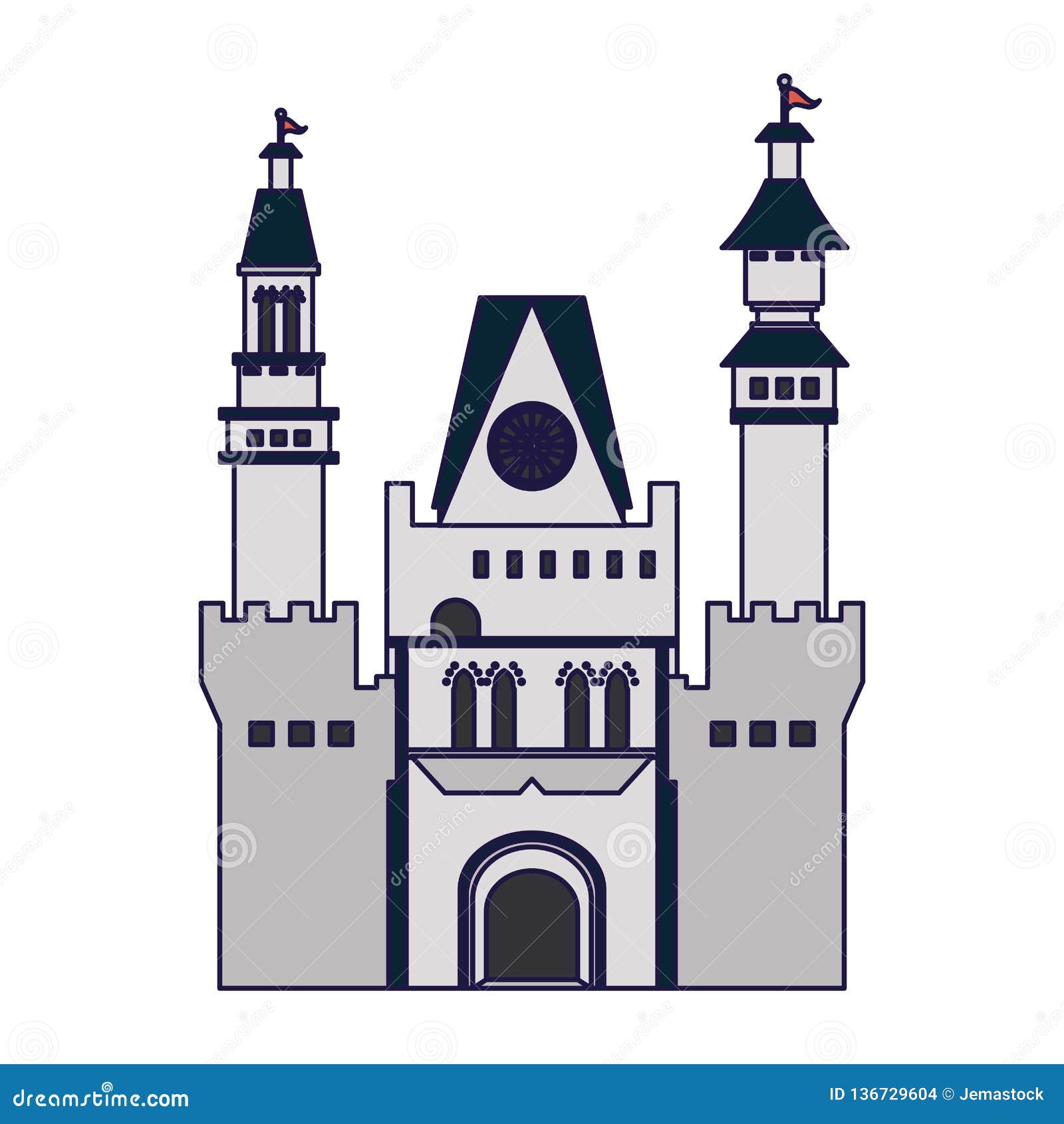 Medieval Castle Building Blue Lines Stock Vector - Illustration of ...