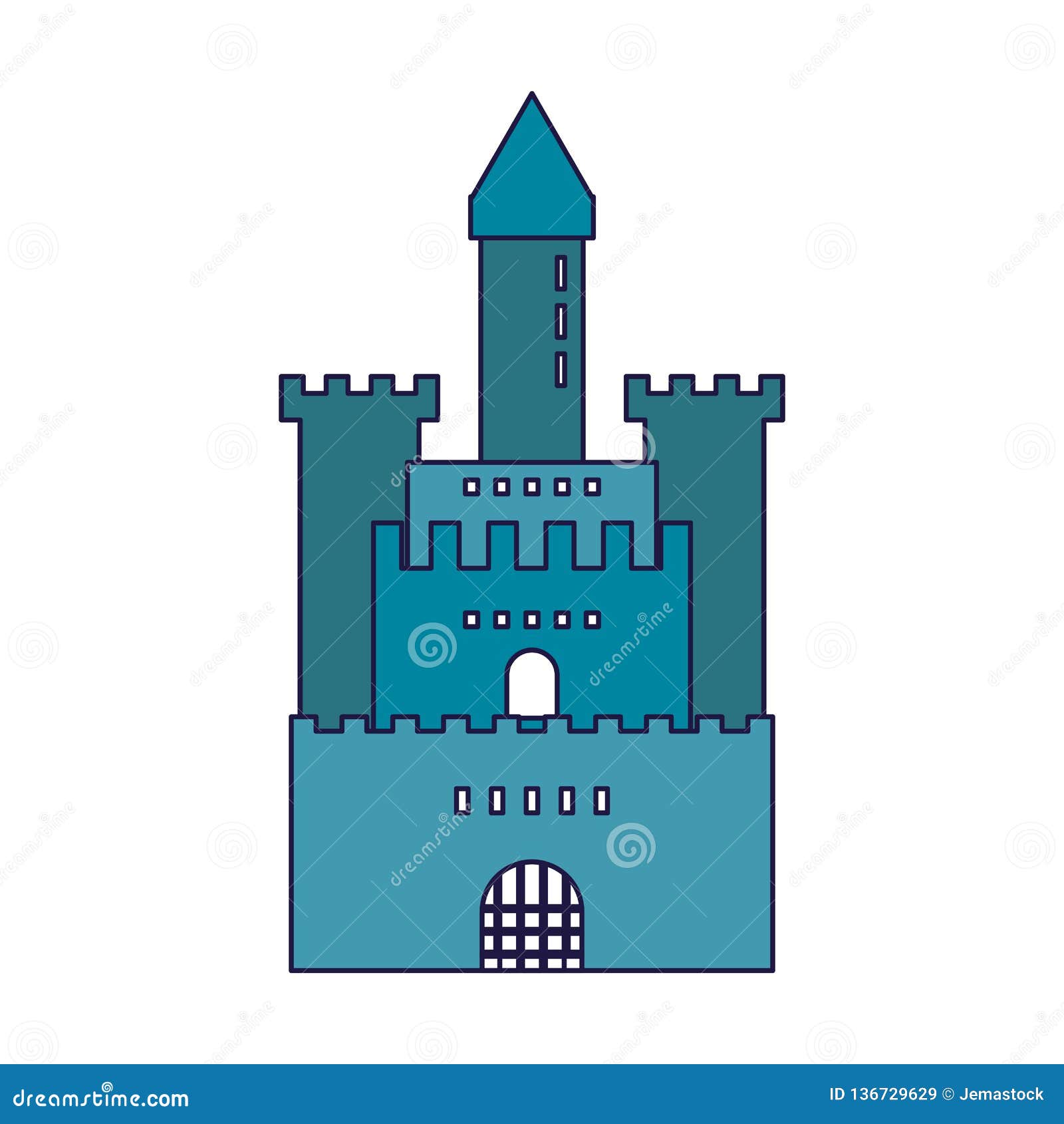 Medieval Castle Building Blue Lines Stock Vector - Illustration of ...