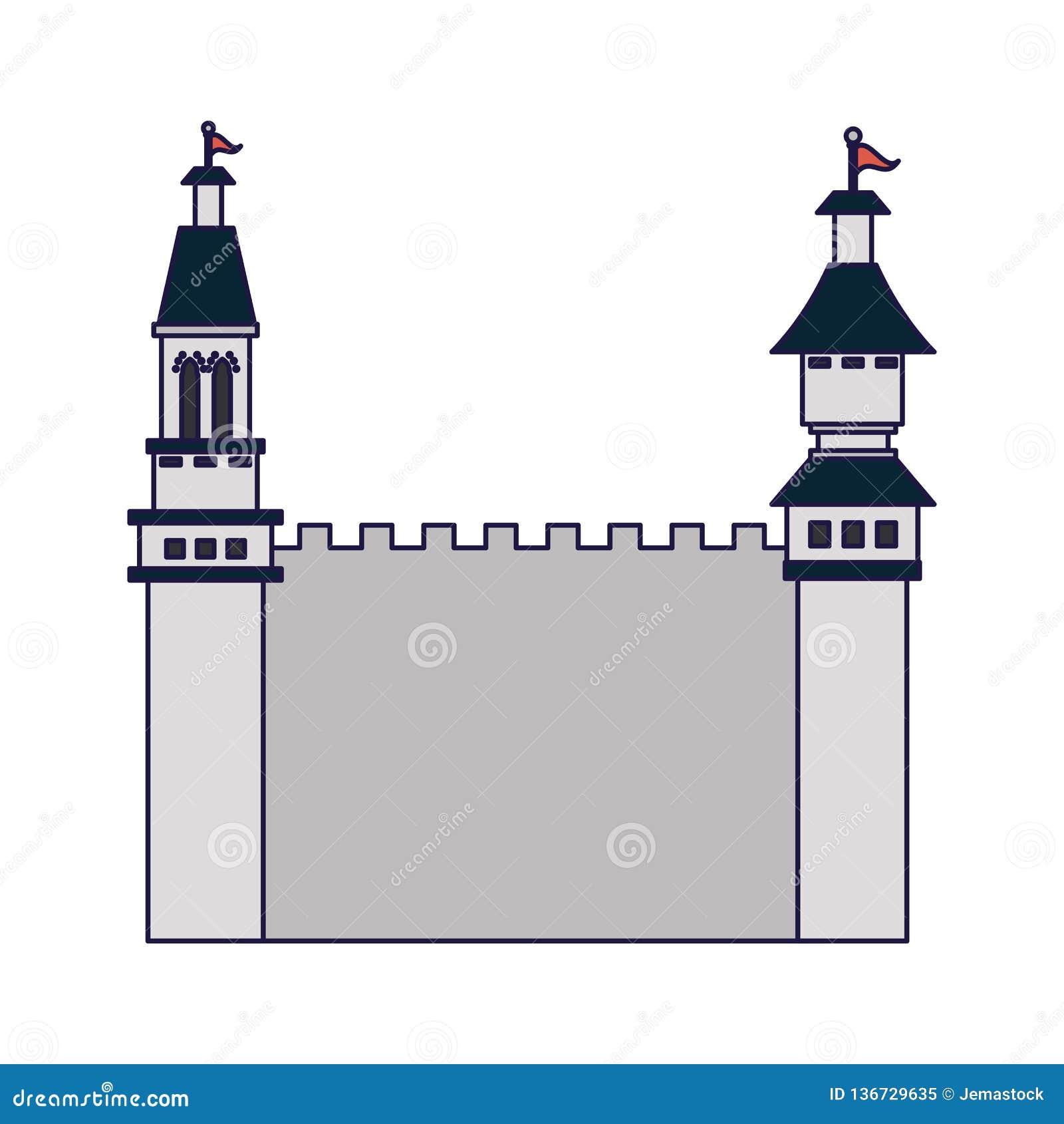 Medieval Castle Building Blue Lines Stock Vector - Illustration of ...