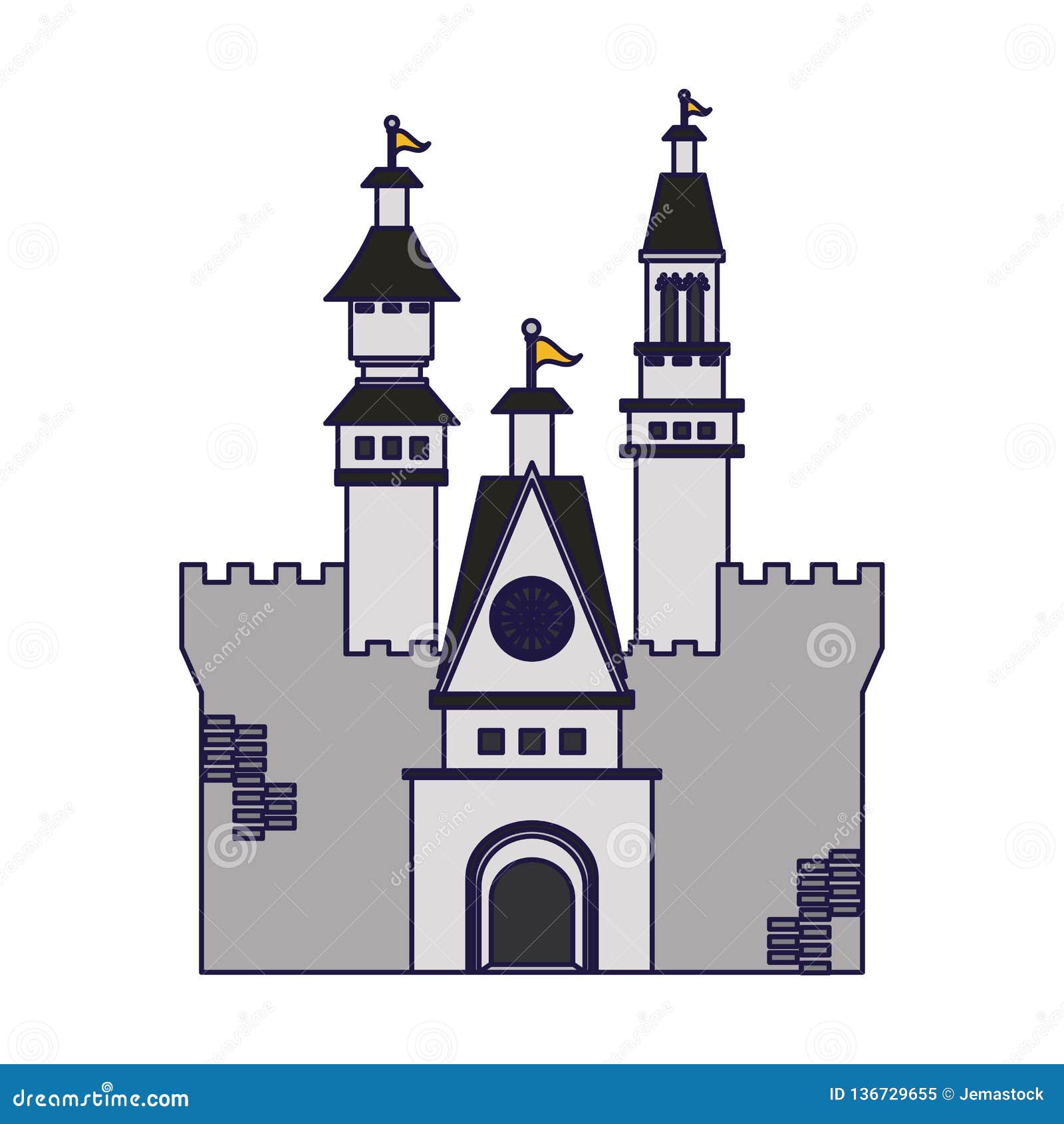 Medieval Castle Building Blue Lines Stock Vector - Illustration of ...