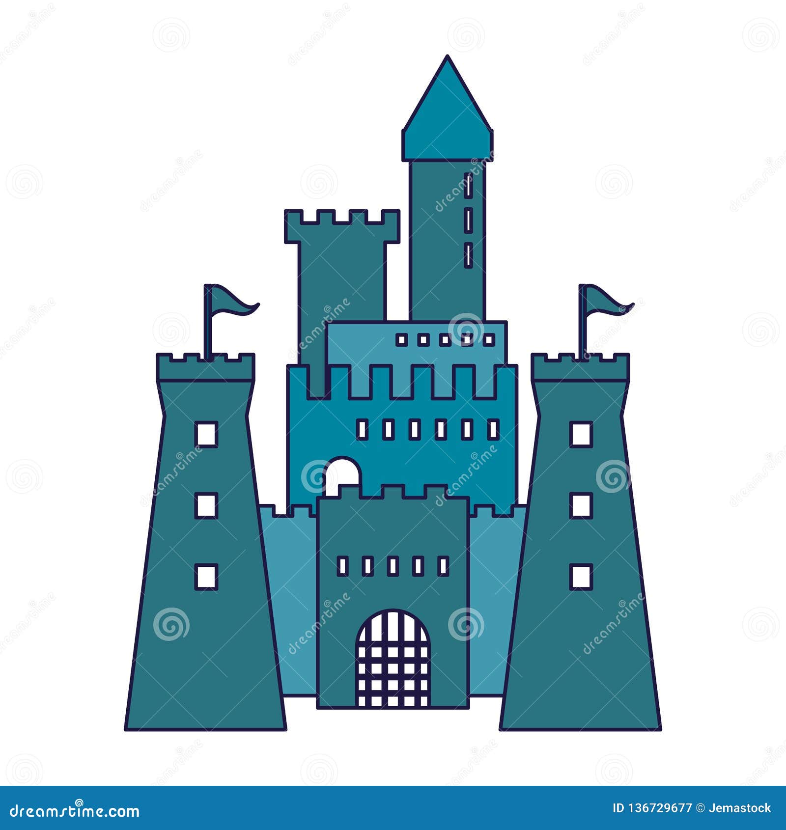 Medieval Castle Building Blue Lines Stock Vector - Illustration of ...