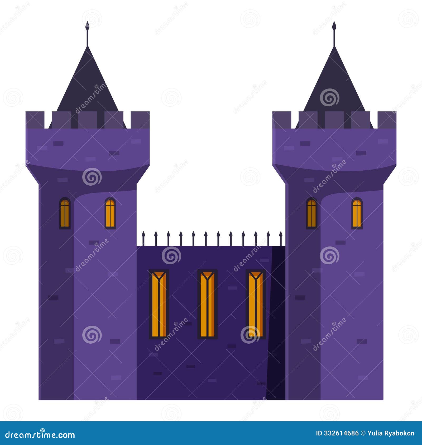 Medieval Castle with Burning Windows Standing at Night Stock ...