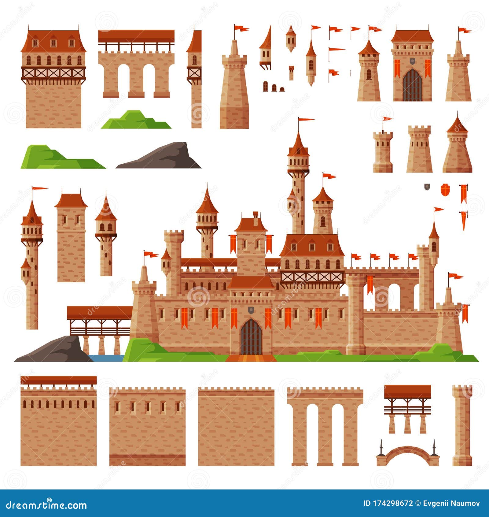 Medieval Castle Collection, Elements of Ancient Stone Fortress Building ...