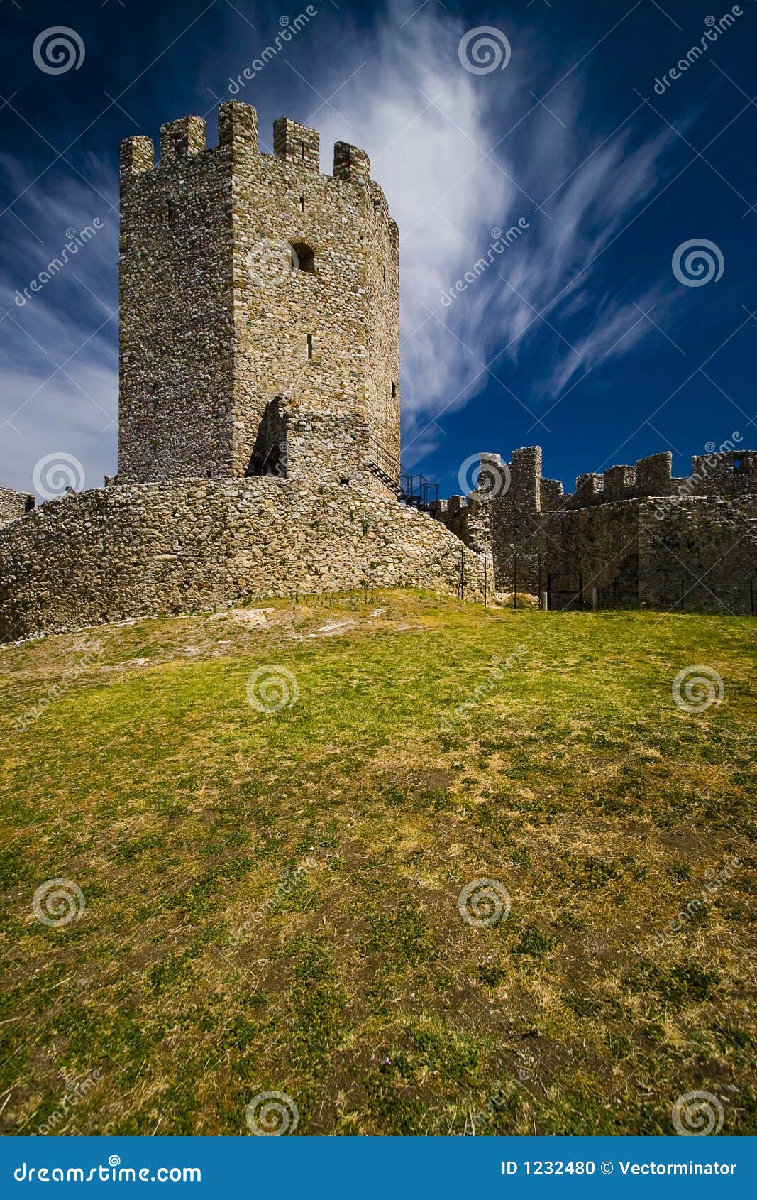Medieval Castle with Deep Blue Sky and Clouds Stock Photo - Image of ...