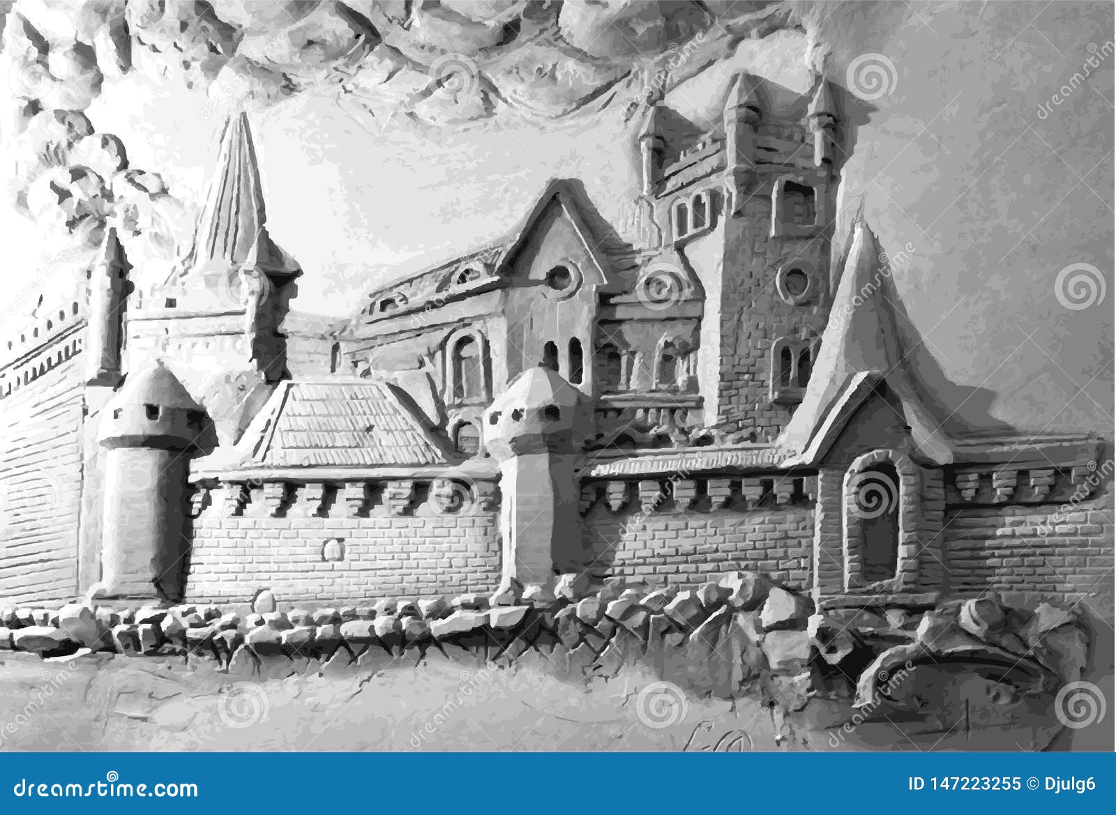 Medieval Castle of the Embossed Pattern. Plaster Carving Bas-relief ...