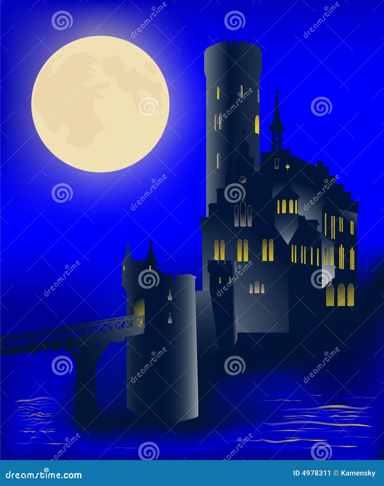 Medieval Castle and Full Moon Stock Vector - Illustration of moonlight ...