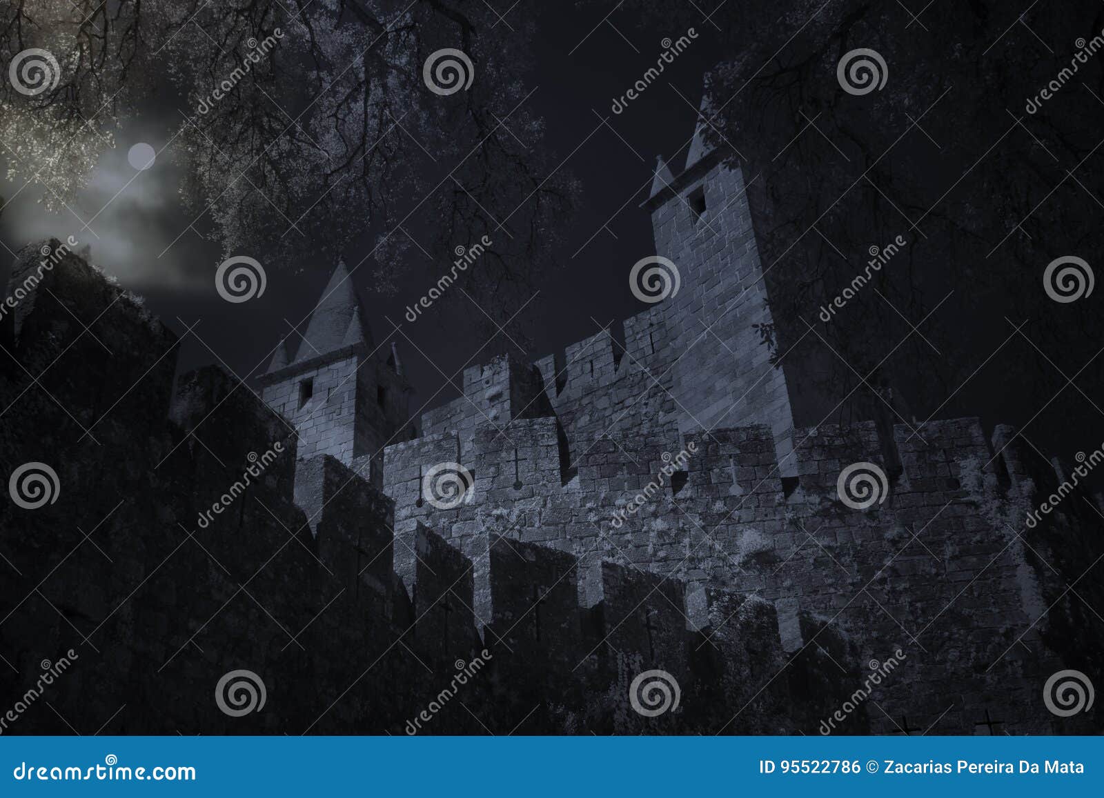 Medieval Castle in Full Moon Night Stock Photo - Image of dark, gothic ...