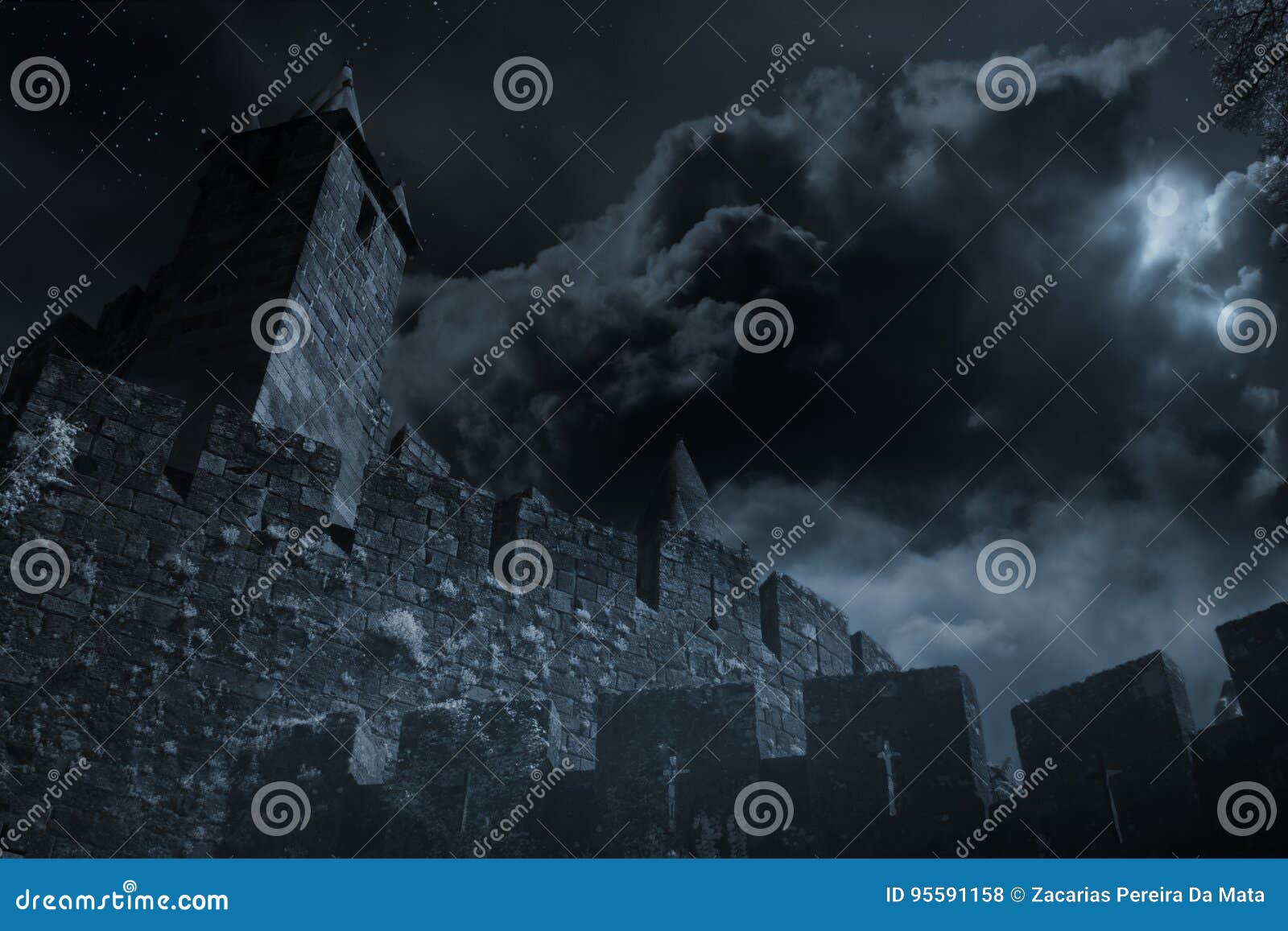 Medieval Castle in a Full Moon Night Stock Photo - Image of dark ...