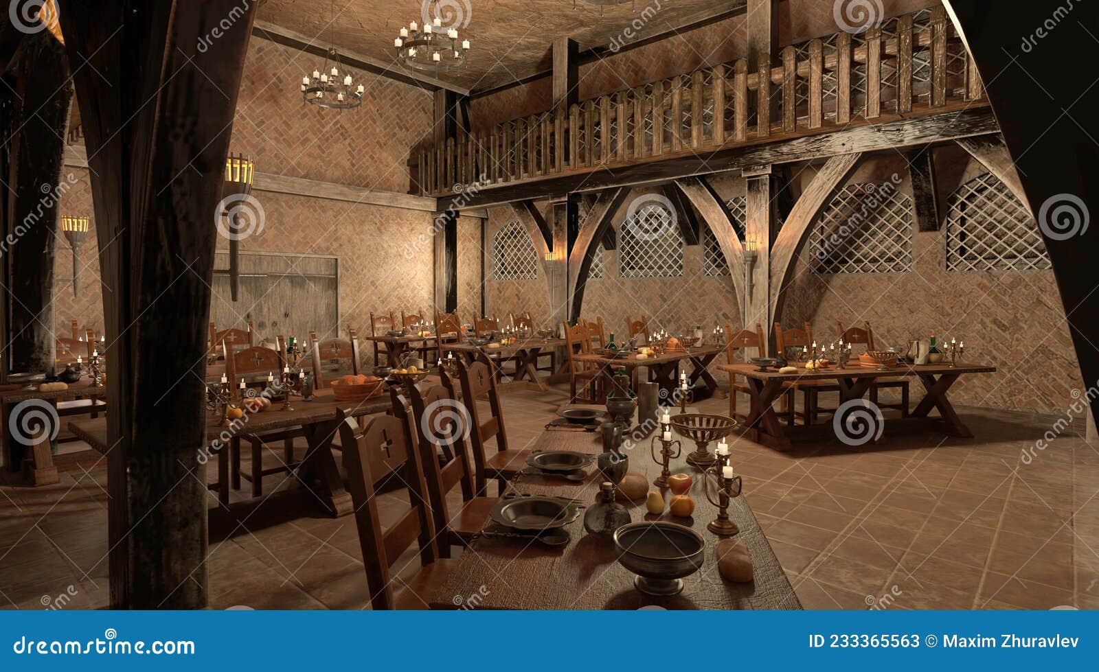 Medieval Castle Great Hall Interior 3d Illustration Stock Illustration ...