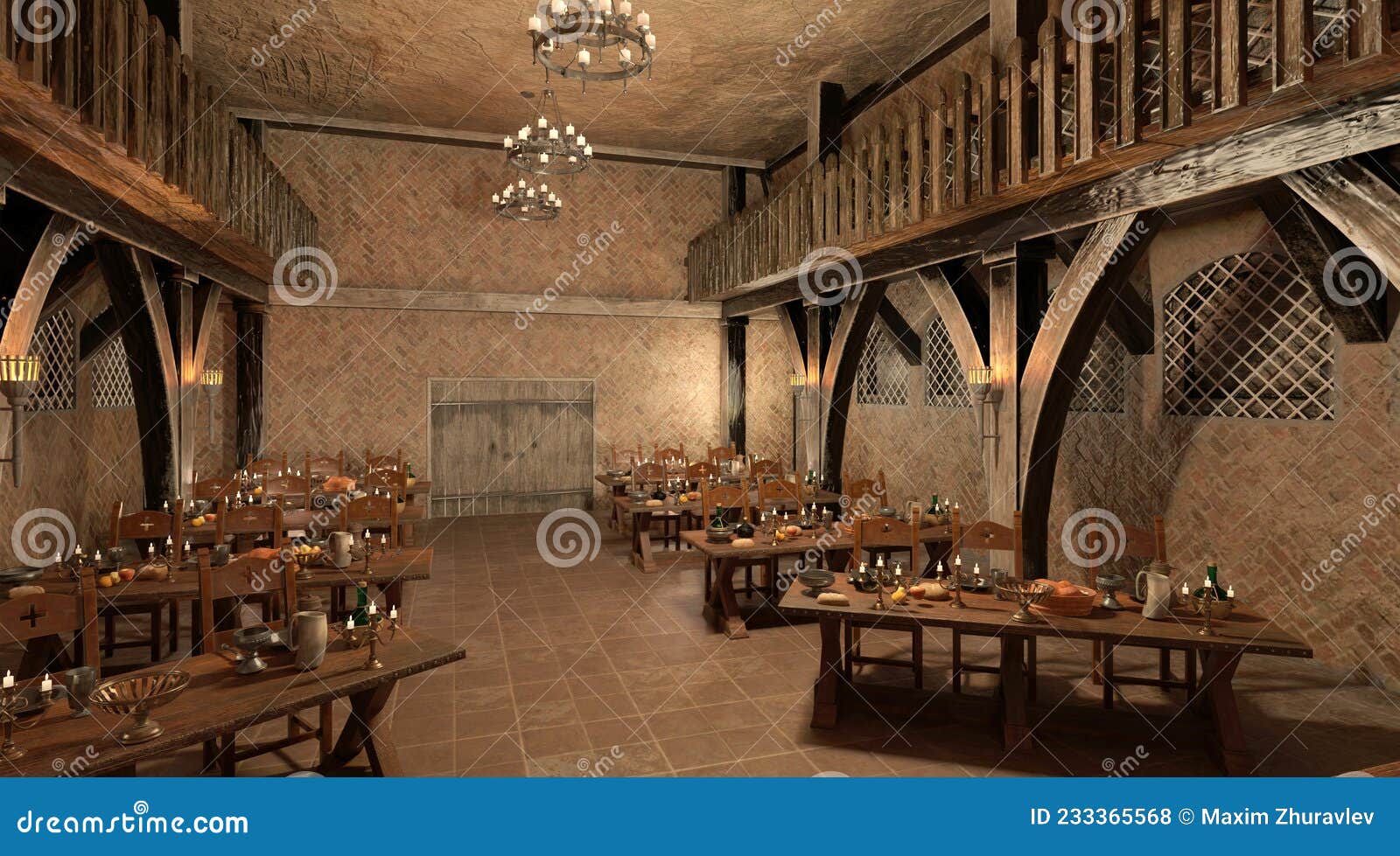 Medieval Castle Great Hall Interior 3d Illustration Stock Illustration ...