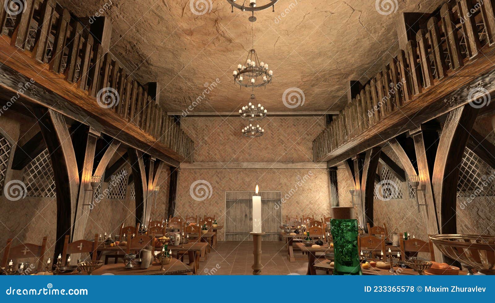 Medieval Castle Great Hall Interior 3d Illustration Stock Illustration ...