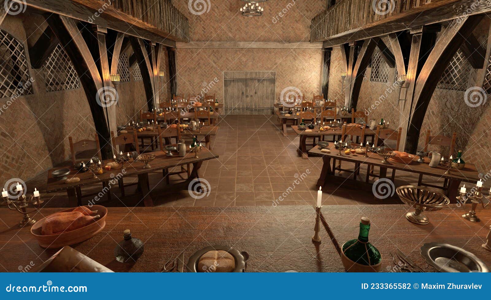 Medieval Castle Great Hall Interior 3d Illustration Stock Illustration ...