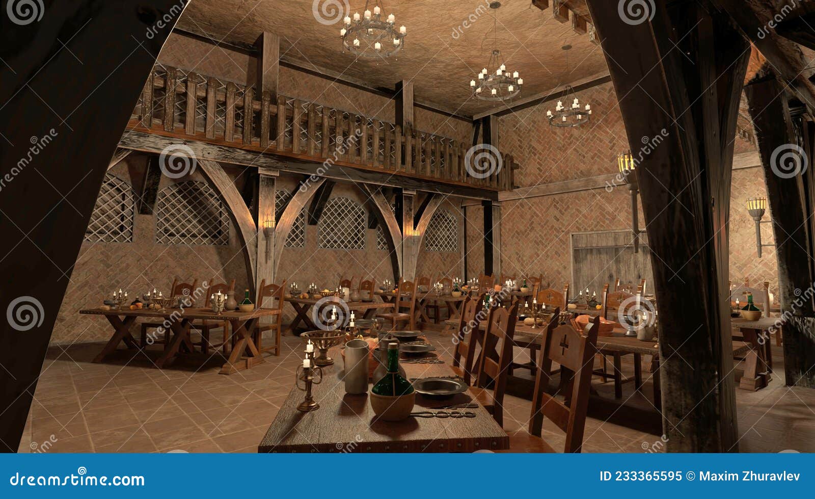 Medieval Castle Great Hall Interior 3d Illustration Stock Illustration ...