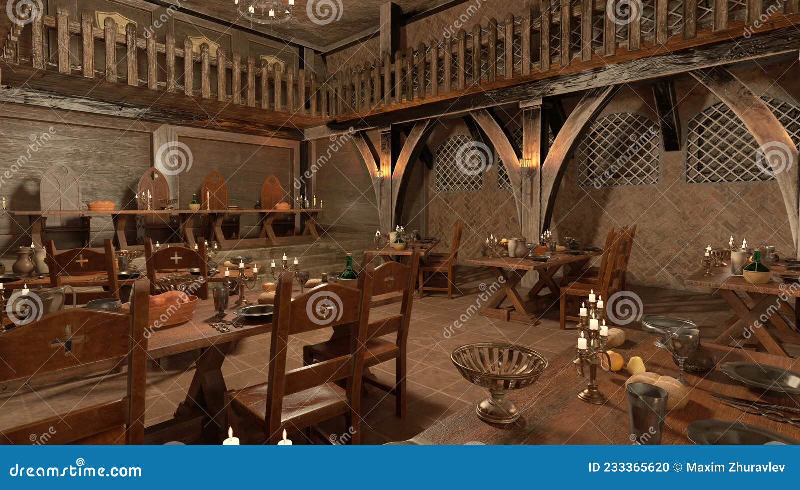 Medieval Castle Great Hall Interior 3d Illustration Stock Illustration ...