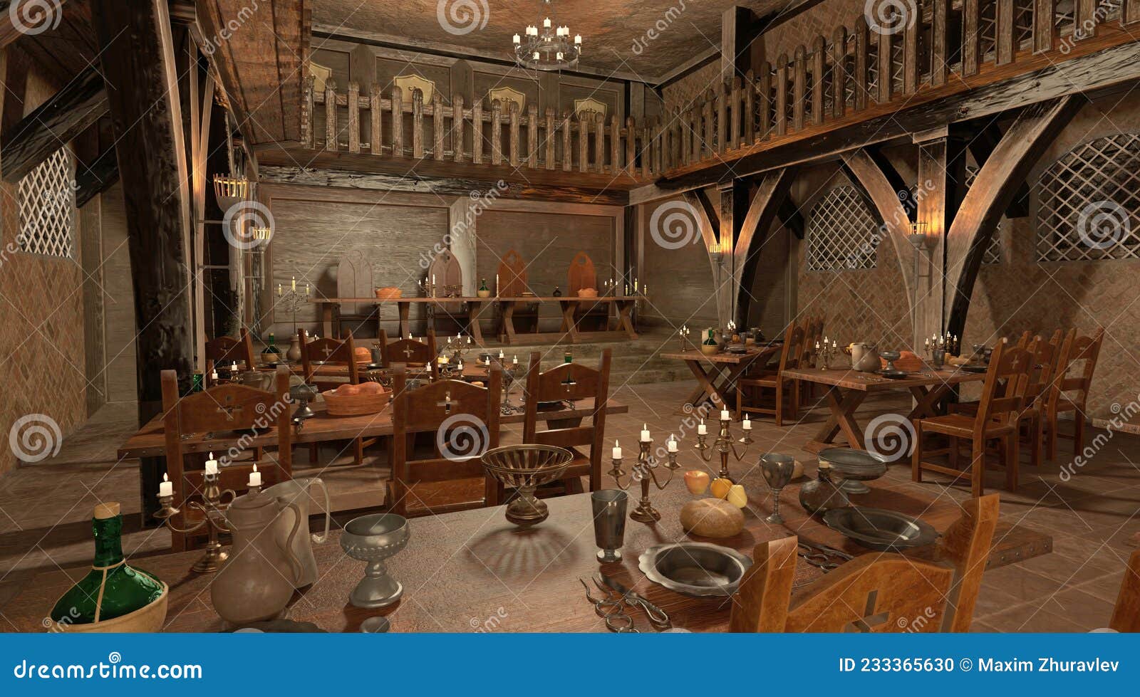 Medieval Castle Great Hall Interior 3d Illustration Stock Illustration ...
